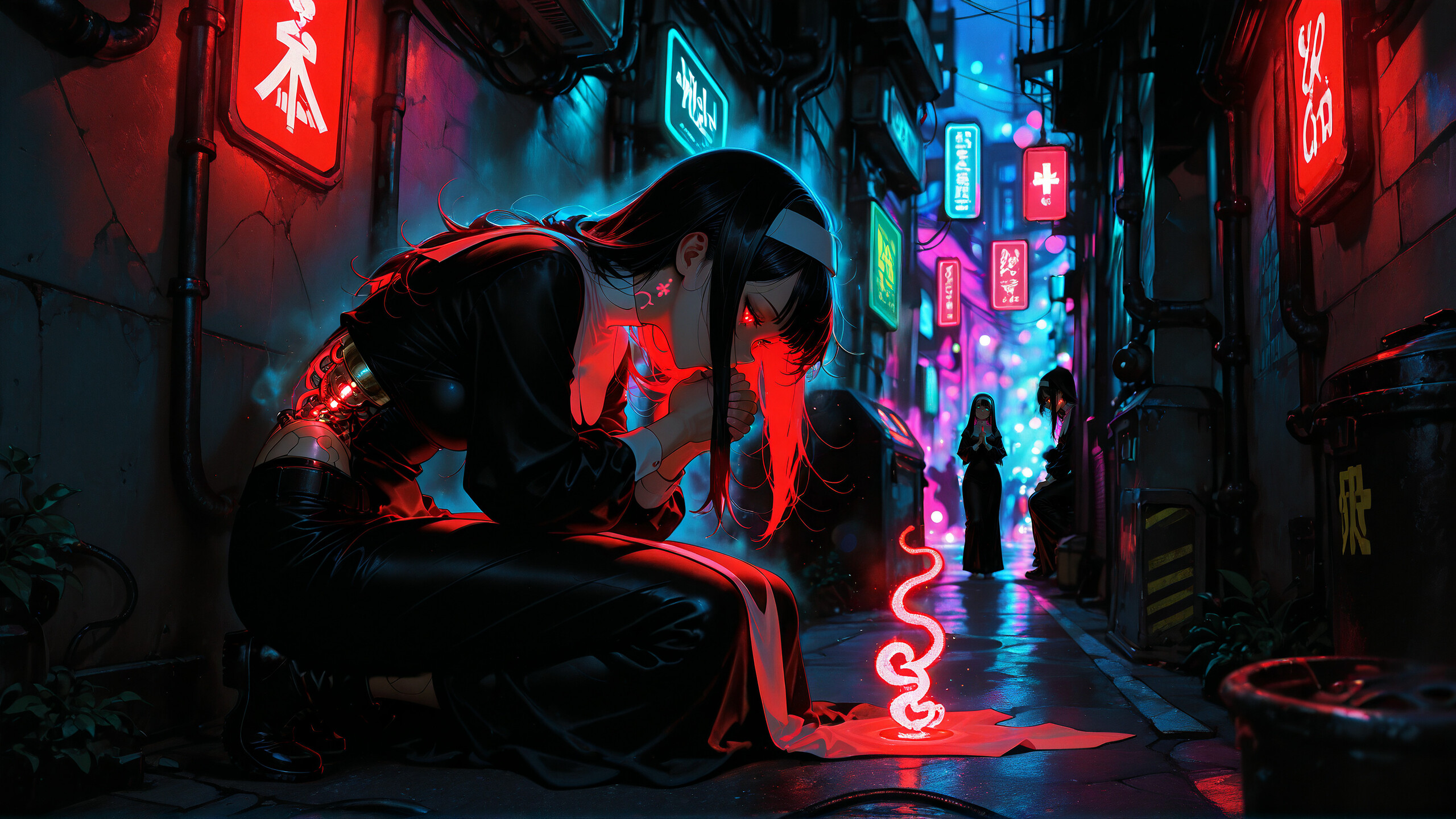 Cyberpunk Android Nun Praying Ai Art 4k Art Wallpaper in 4096 x 2304 ...