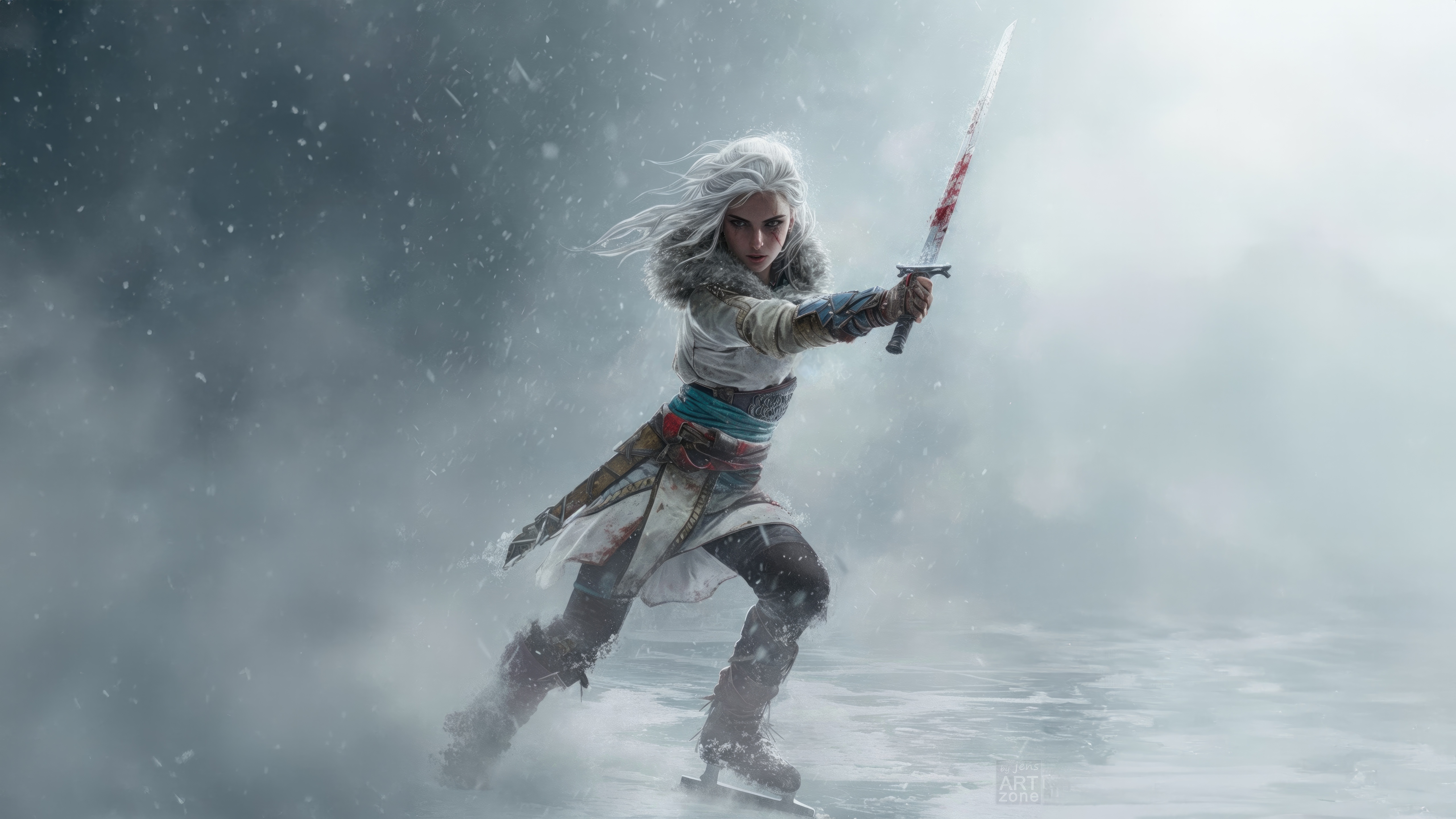 Ciri The Witcher Winter Snow Ai Art 4K & 5K Wallpaper | PixieWall