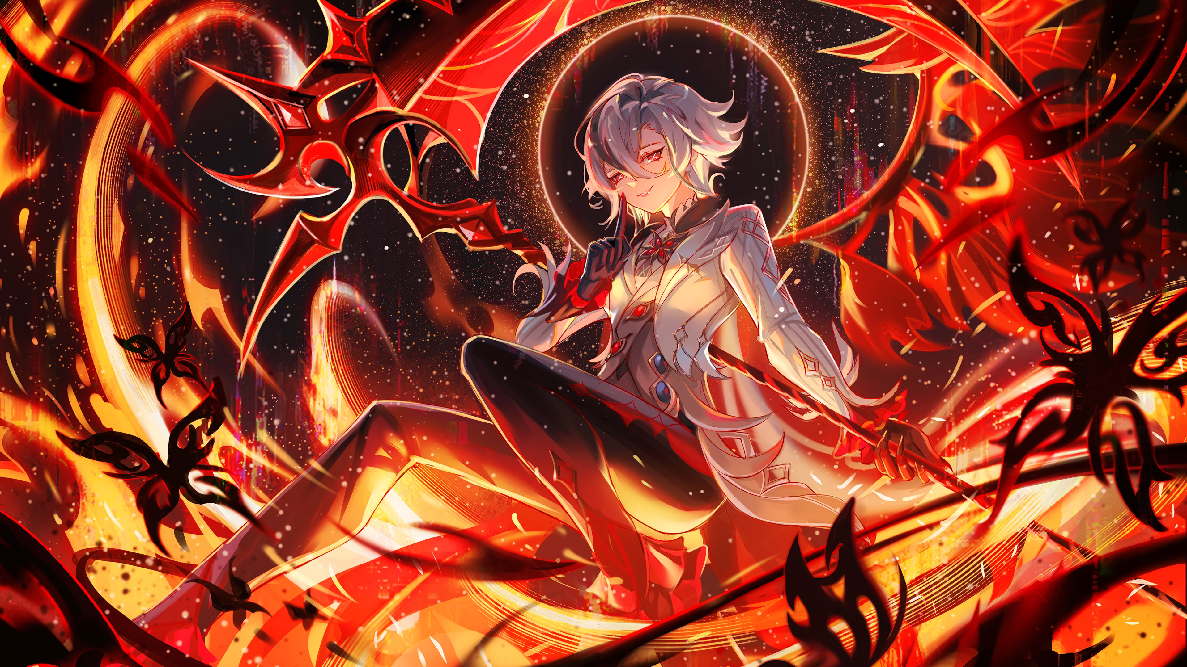 Arlecchino Holding Scythe Genshin Impact 4k Wallpaper | PixieWall