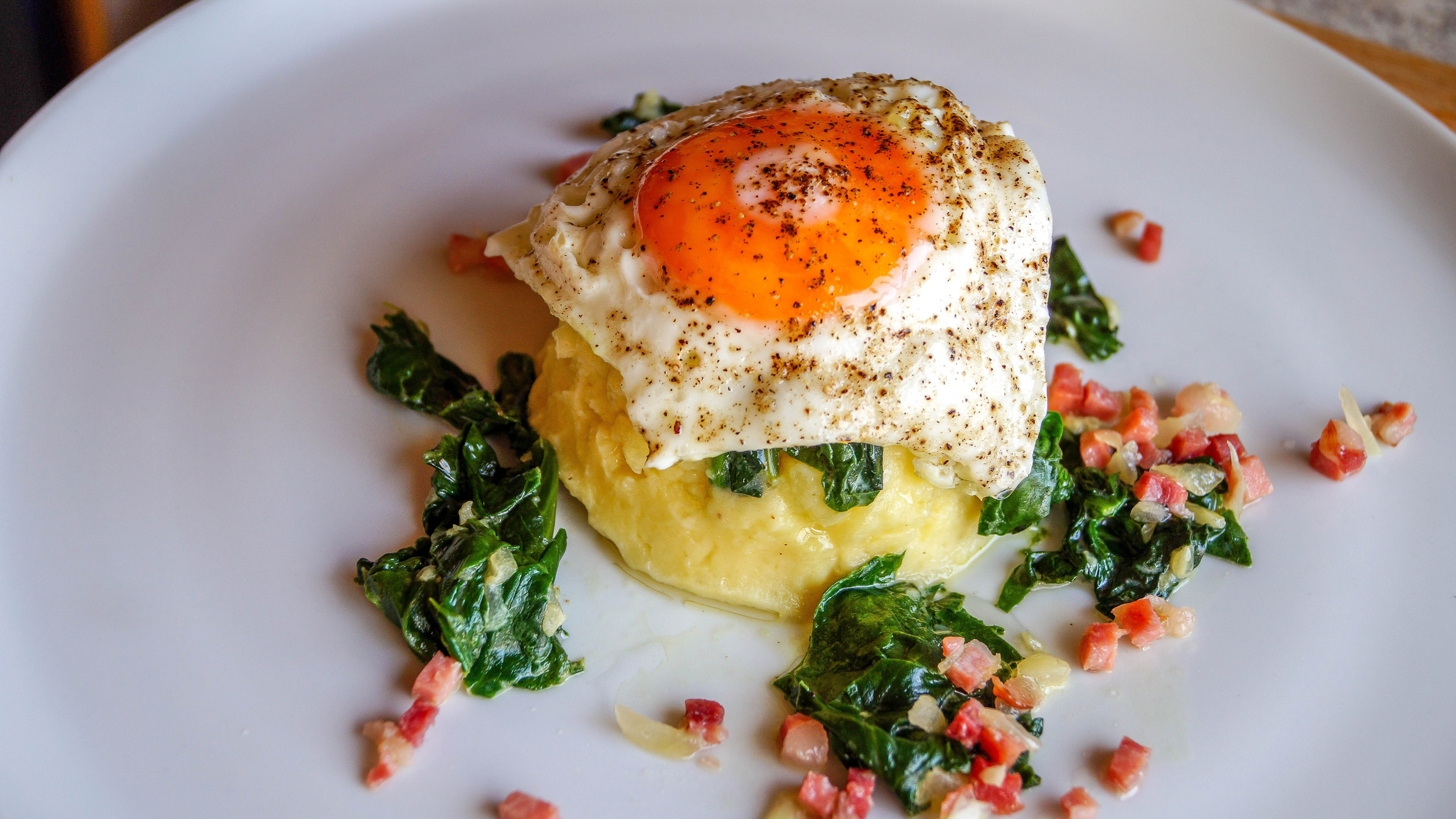 Mashed Potatoes With Fried Eggs And Bacon Wallpaper | PixieWall