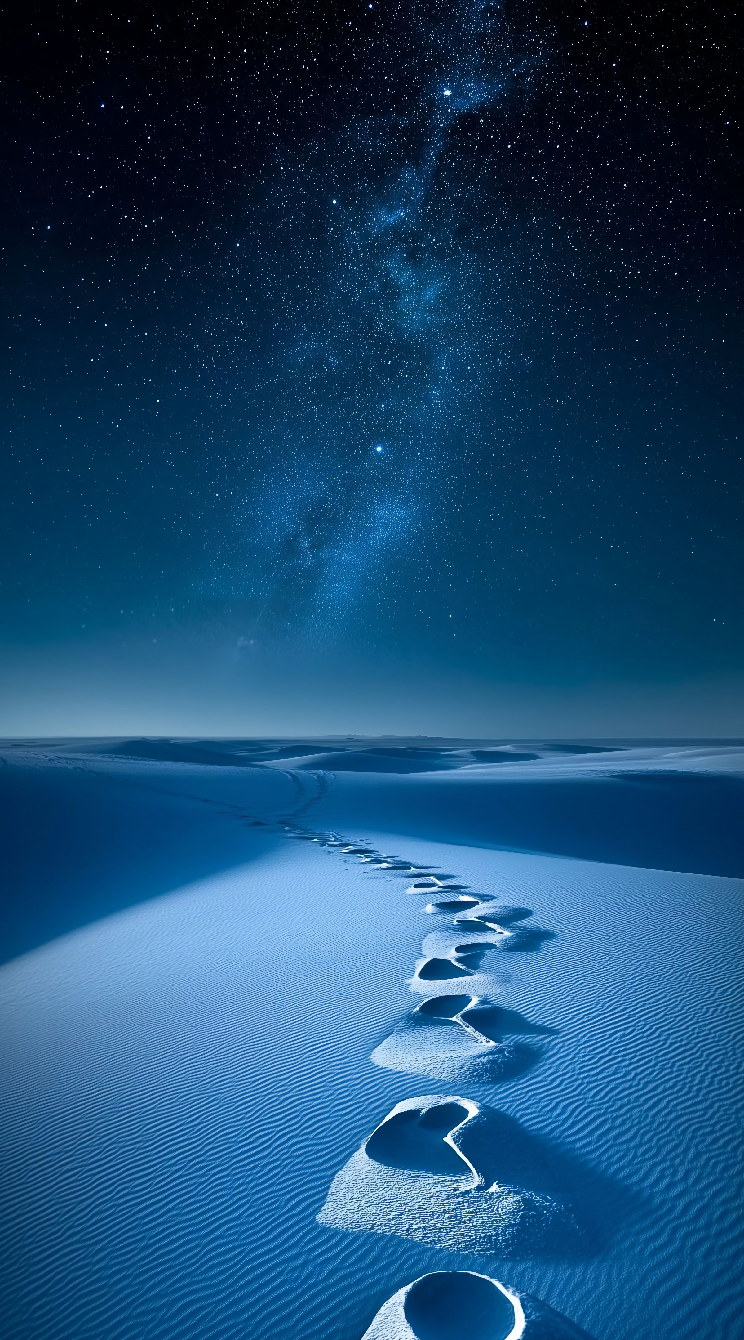 Footprints Blue Desert With Milky Way Phone Wallpaper | PixieWall