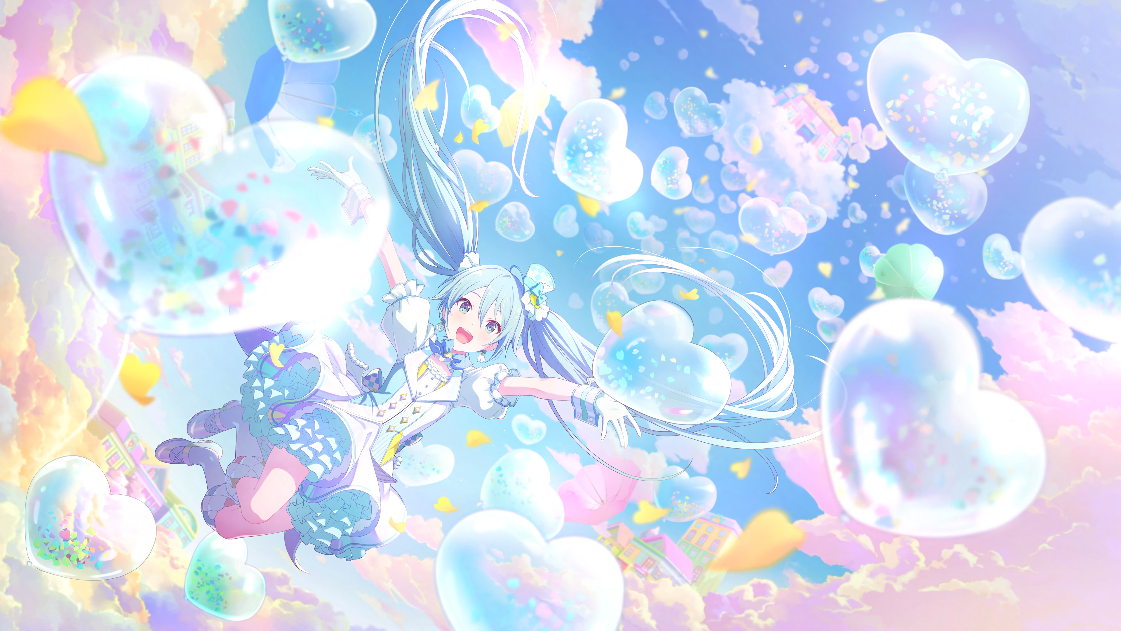 More More Jump Miku Heart Balloon Vocaloid 4k Wallpaper | PixieWall