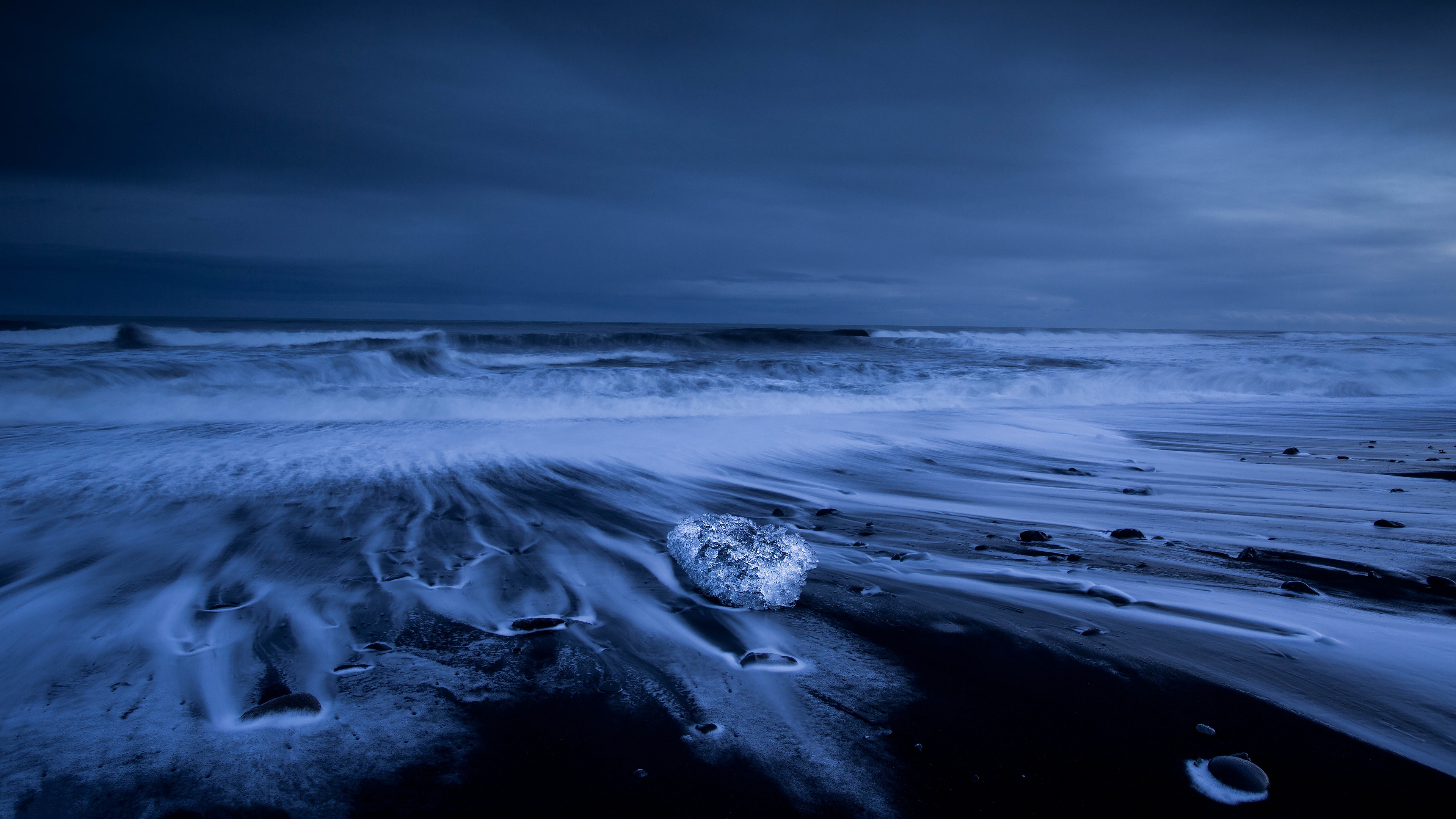 Diamond Beach Icy Shore On Cold Night Wallpaper | PixieWall