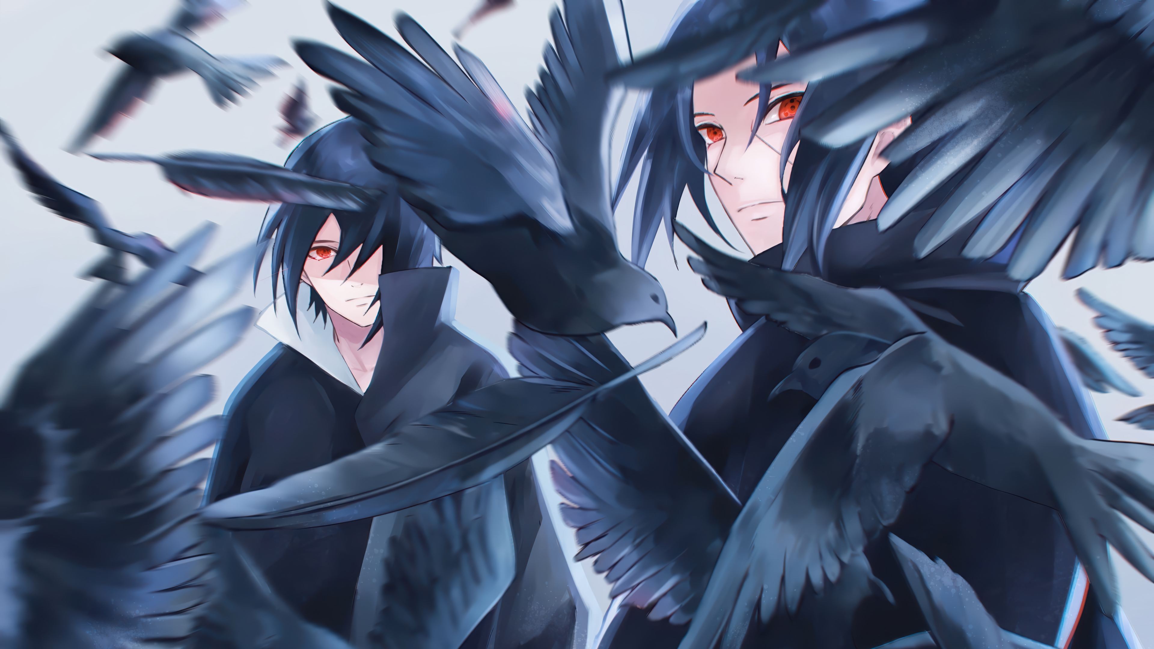 Itachi And Sasuke Sharingan With Crows 4k Wallpaper | PixieWall