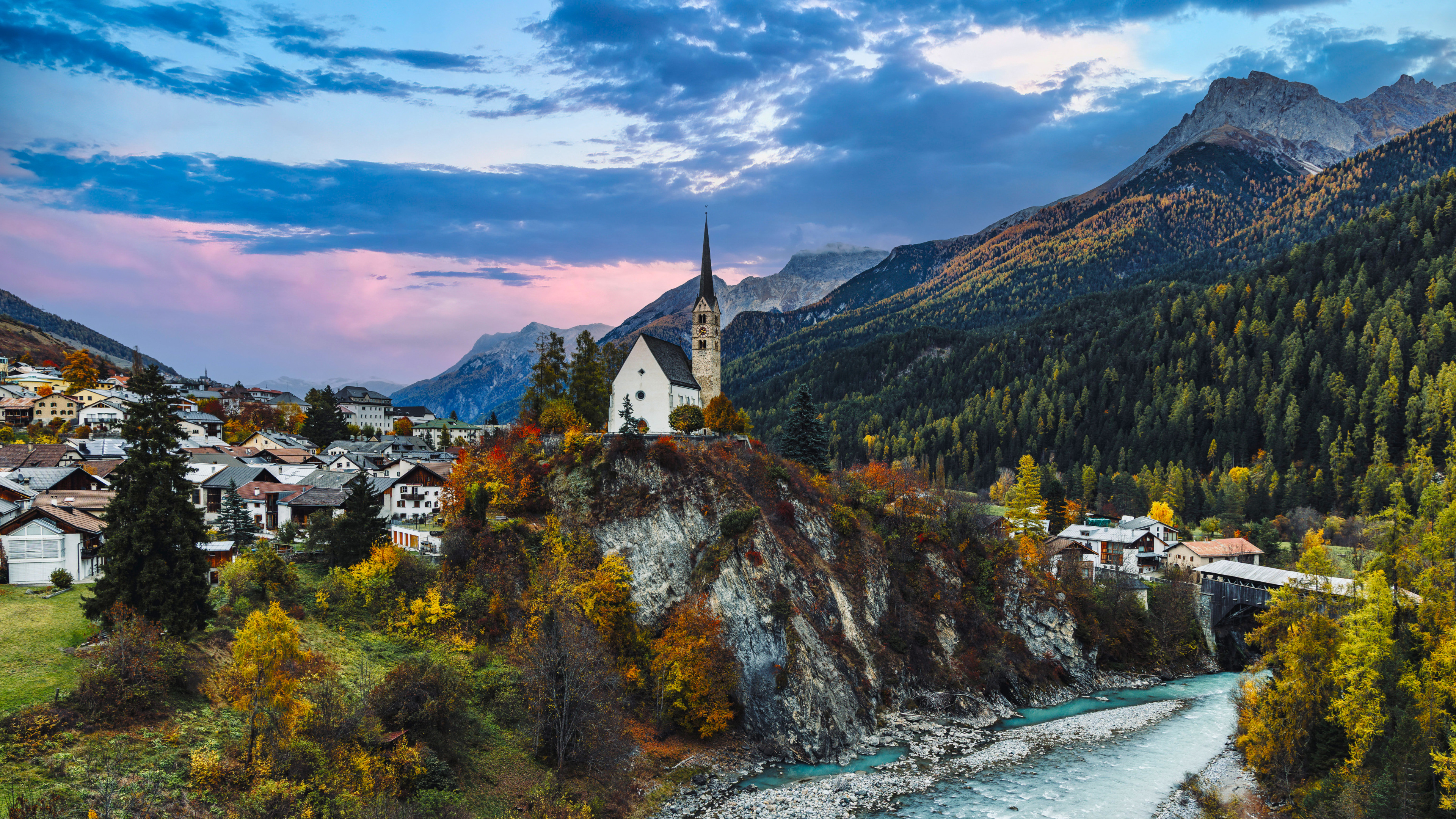 Scuol Switzerland Autumn 4k Wallpaper | PixieWall