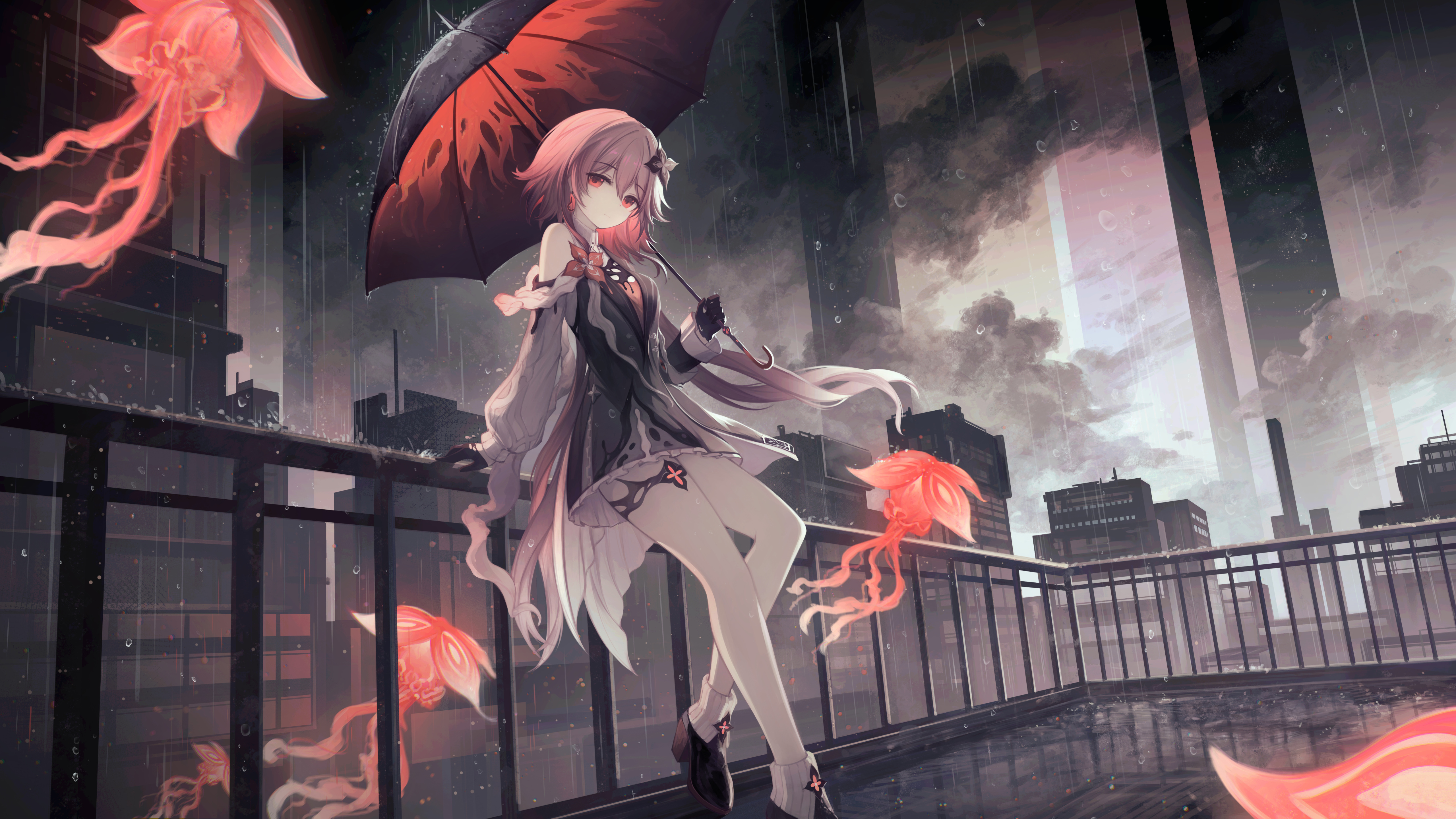 Evernight Honkai Star Rail Rooftop Rain 4K & 5K Wallpaper | PixieWall