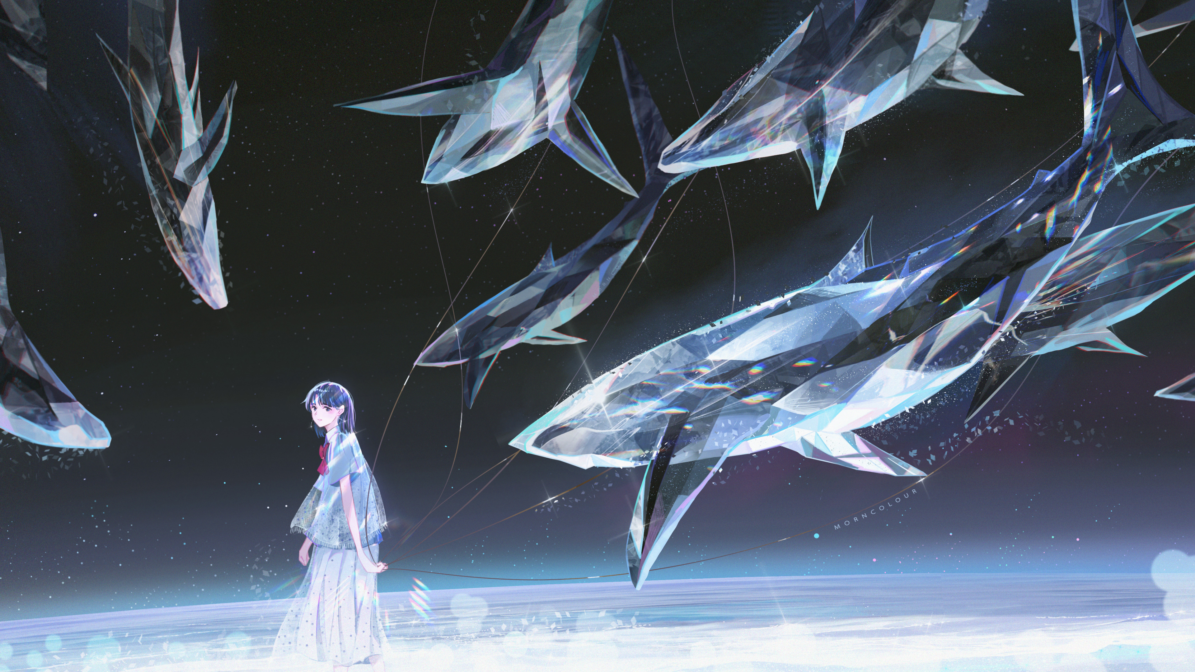 Flying Crystal Whales Starry Night 4k Wallpaper | PixieWall