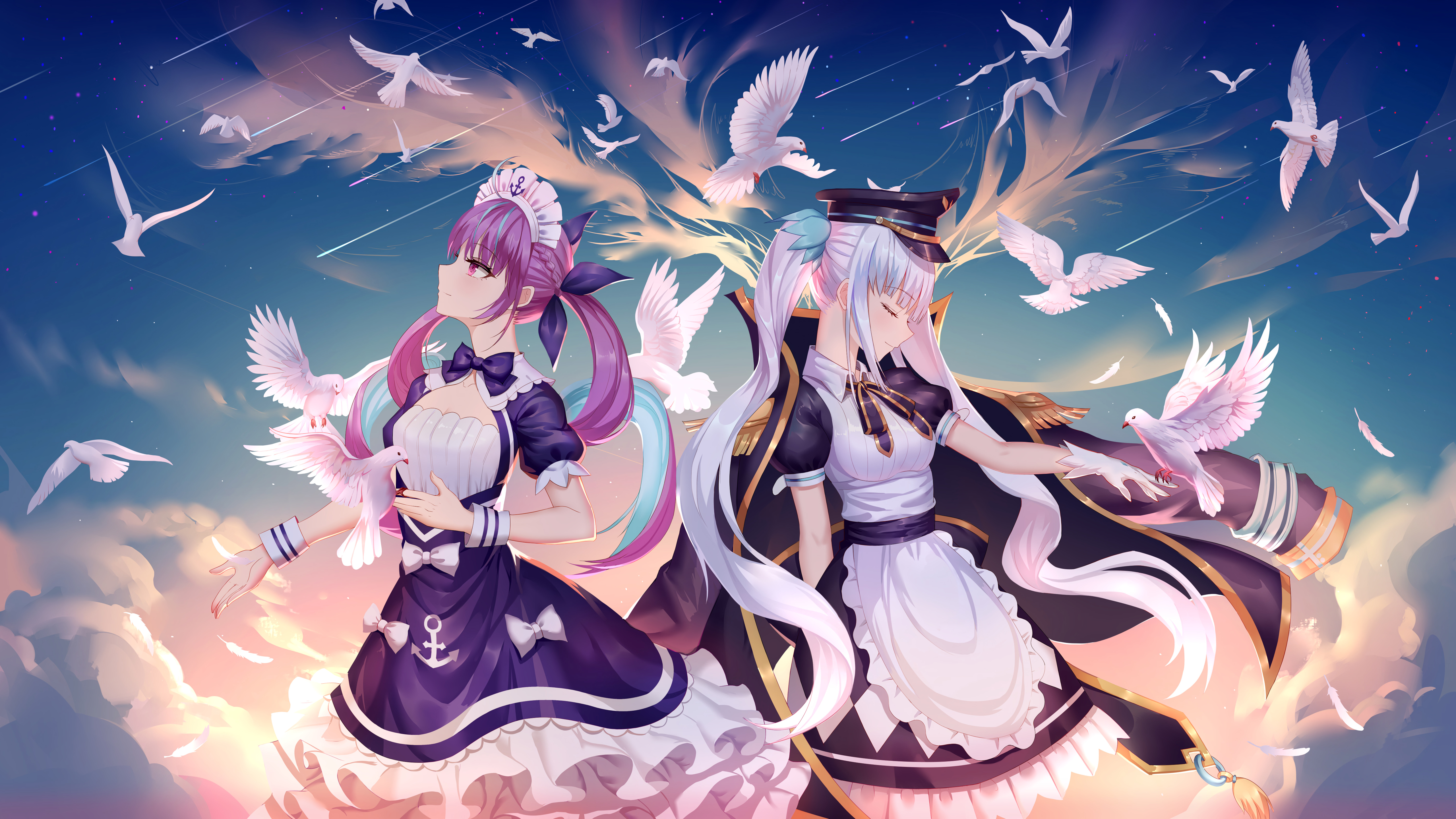 Minato Aqua Kagura Mea Meteor Shower 4K & 5K Wallpaper | PixieWall