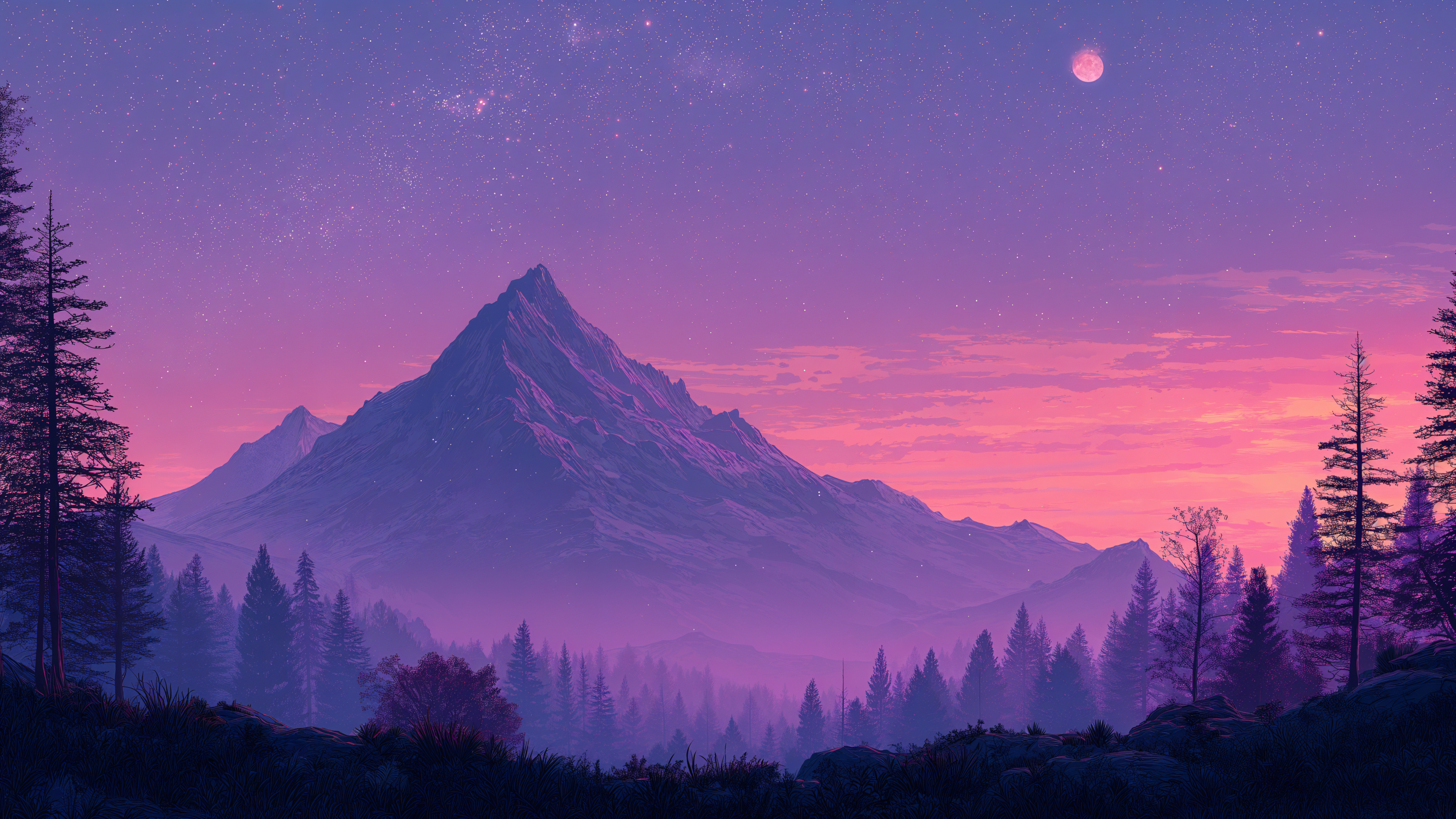 Purple Twilight Mountain Scenery 4k Wallpaper | PixieWall