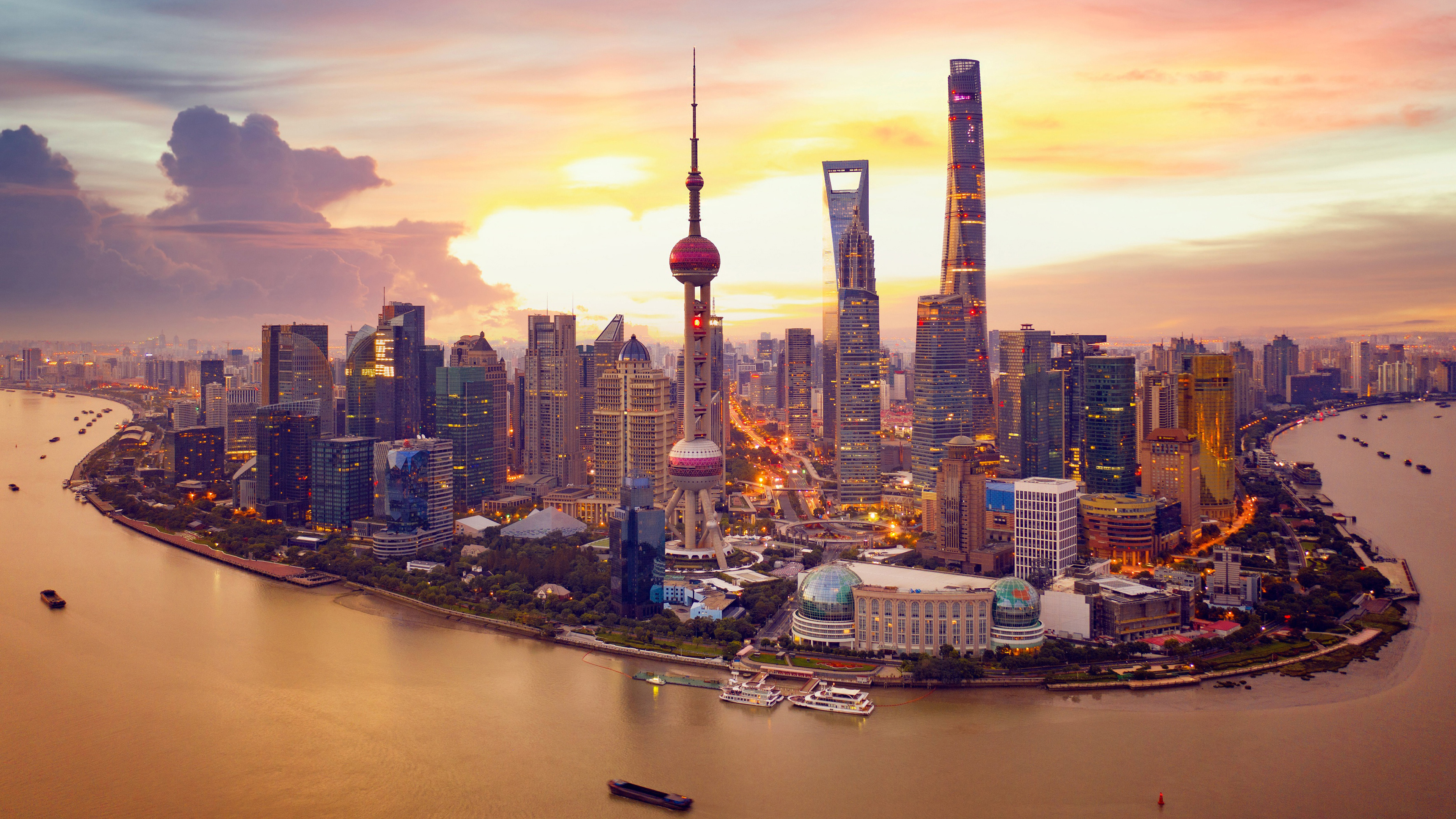 Shanghai Tower Skyline Sunset China 4k Wallpaper | PixieWall