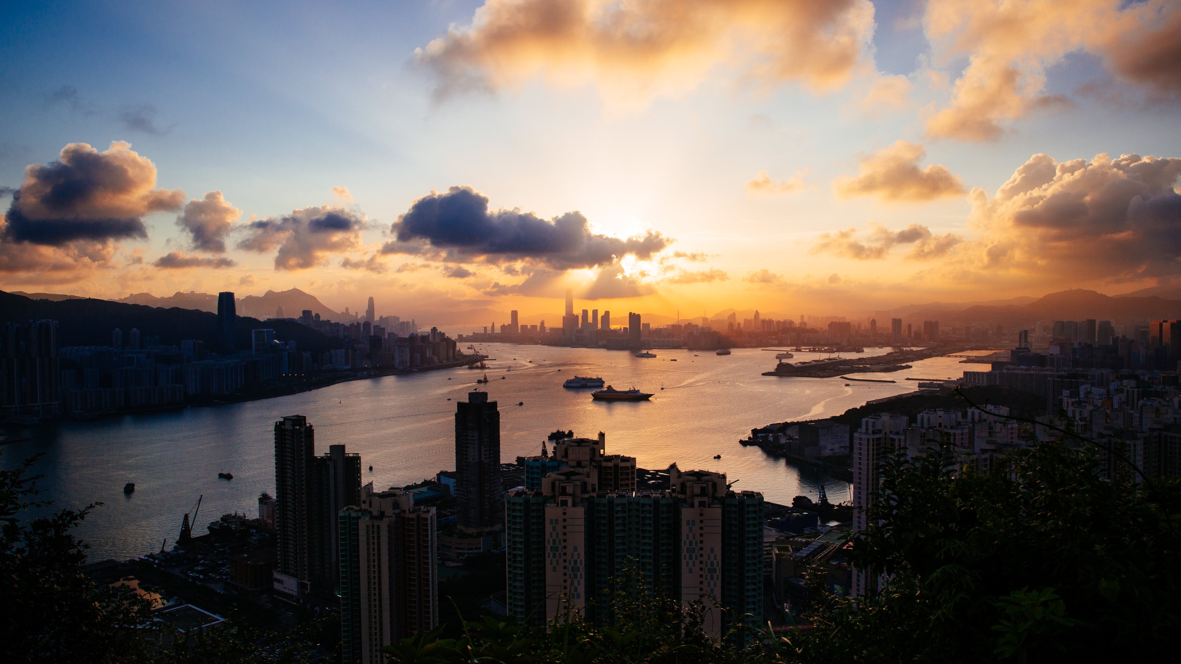 Victoria Harbour Sunset Hong Kong 4k Wallpaper | PixieWall
