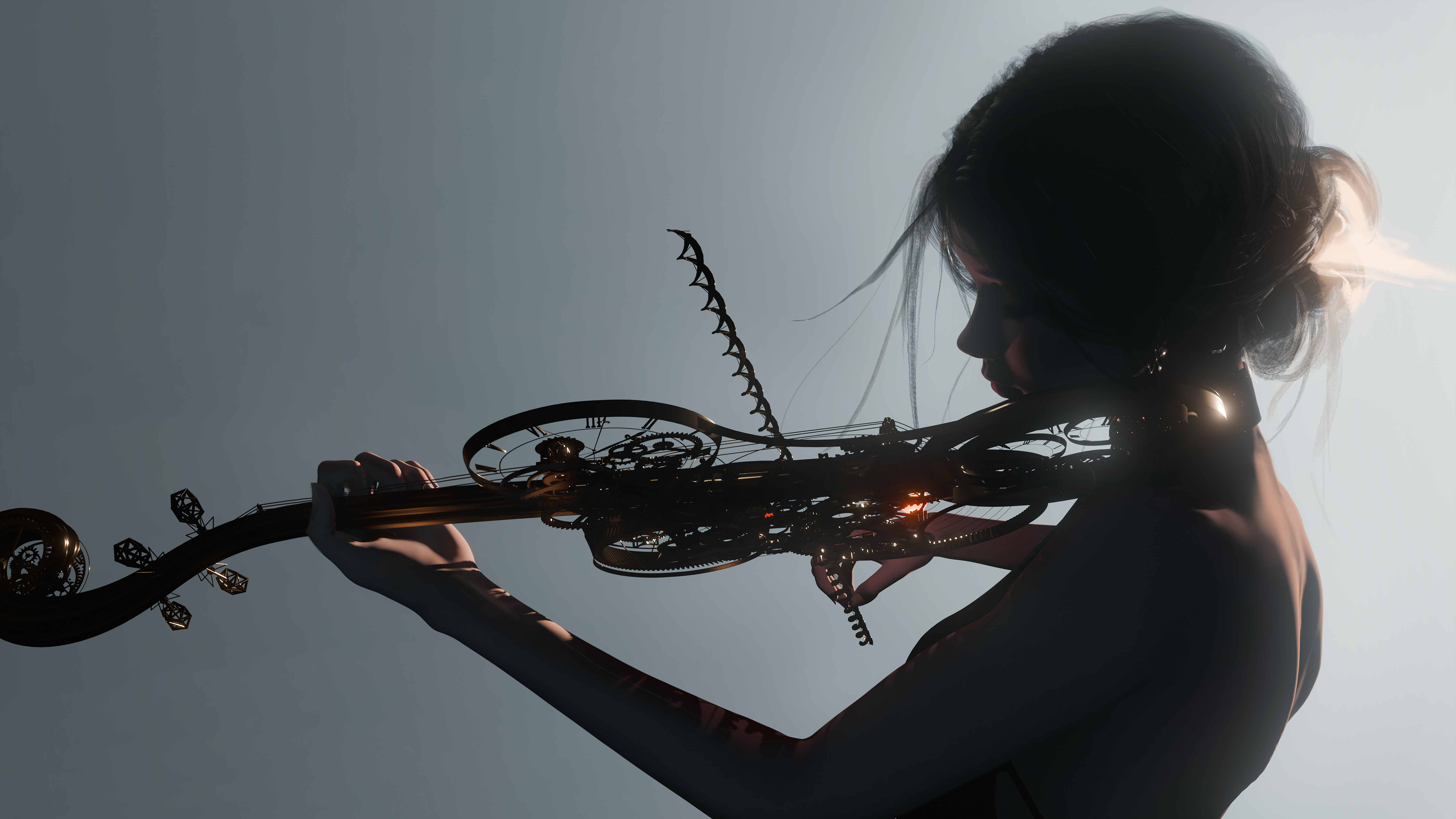 Wlop Female Playing Violin Shadow 4K & 5K Wallpaper | PixieWall