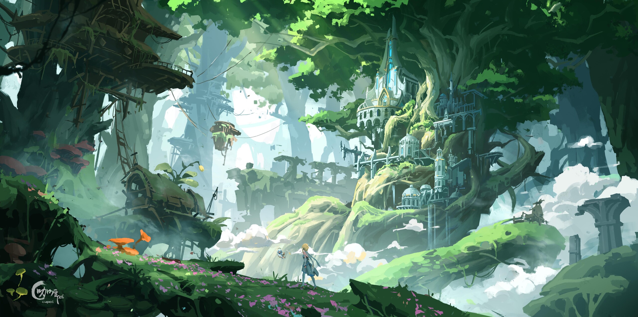 Lumine Genshin Impact Forest Castle Ultrawide 4K & 5K Wallpaper