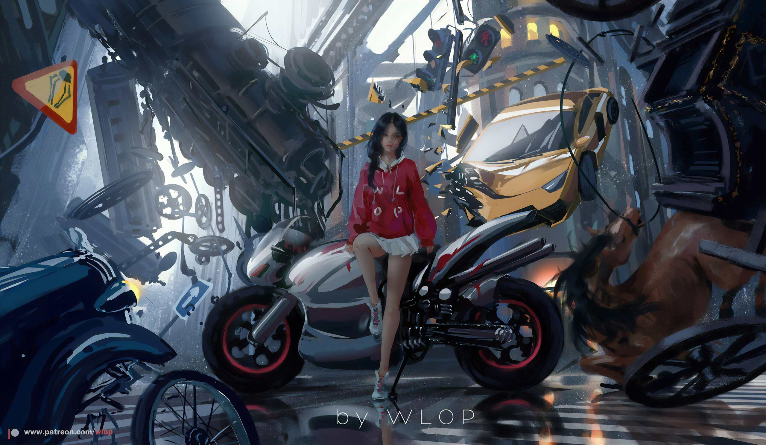 Download Wlop Accident Digital Art Girl Motorcycle Crash Car 4k ...