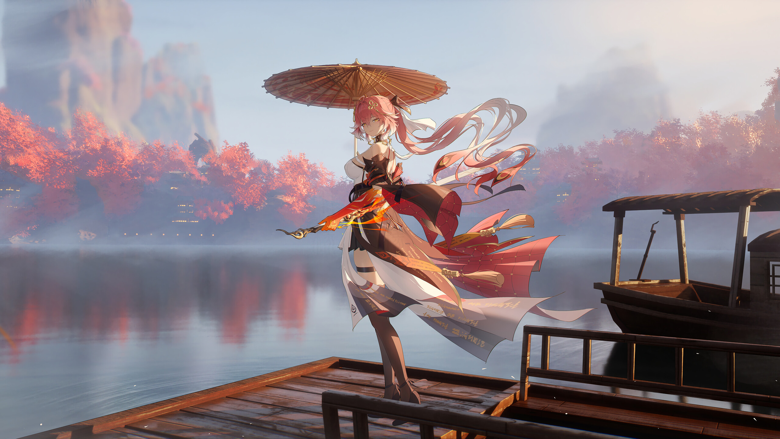 Changli Wuthering Waves Lake Umbrella 4K & 5K Wallpaper | PixieWall