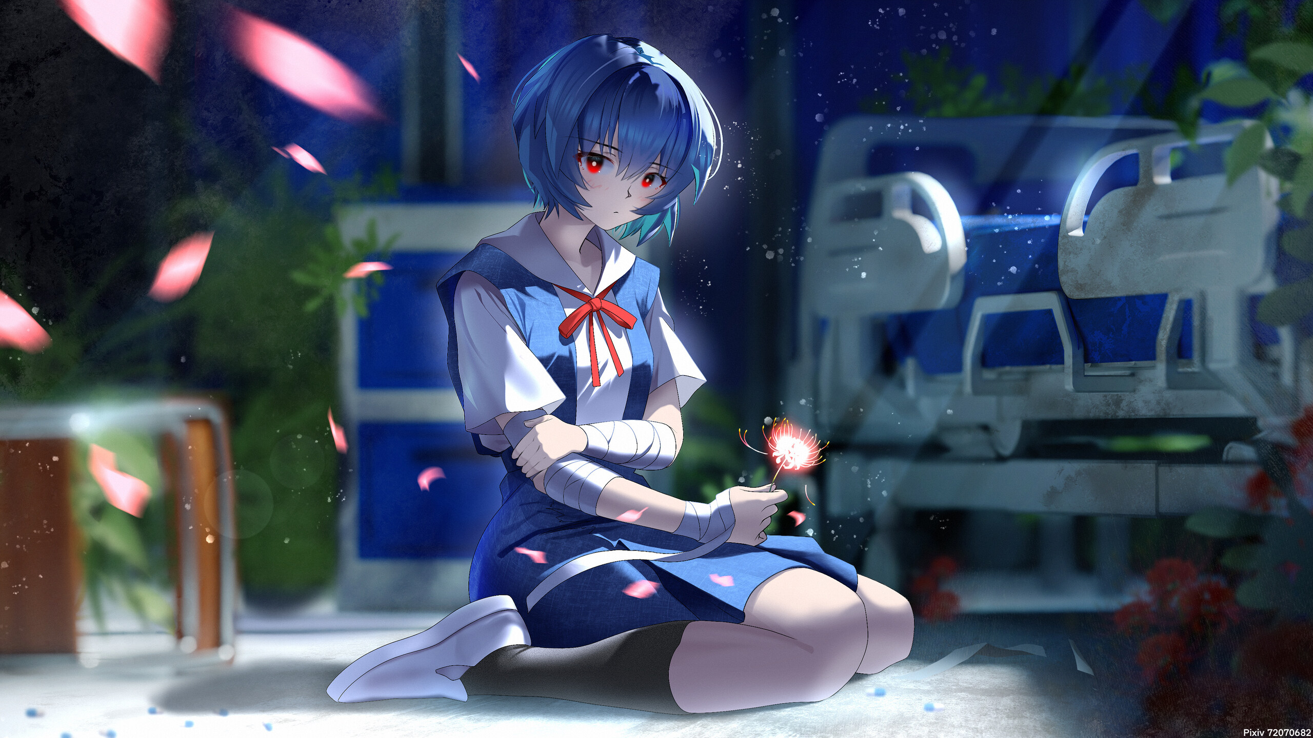 Ayanami Rei Evangelion Flowers 4k Wallpaper | PixieWall