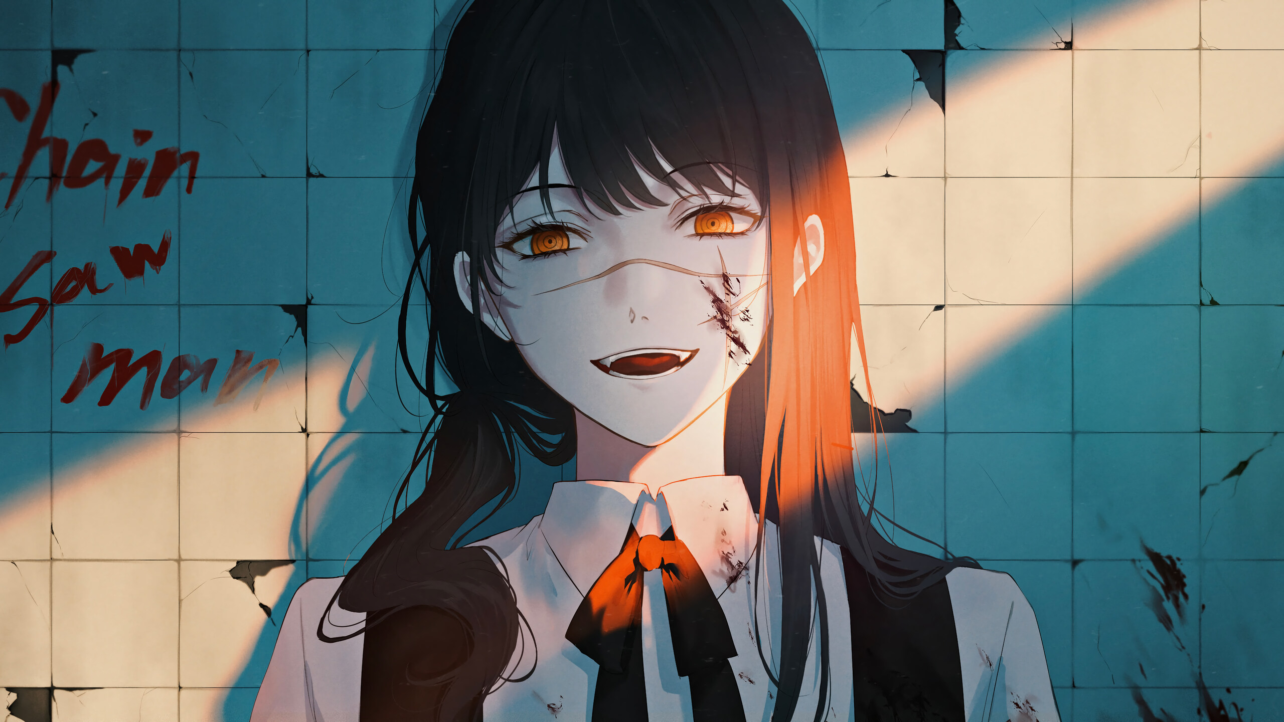 Yoru Chainsaw Man Smiling Portrait 4K & 5K Wallpaper | PixieWall