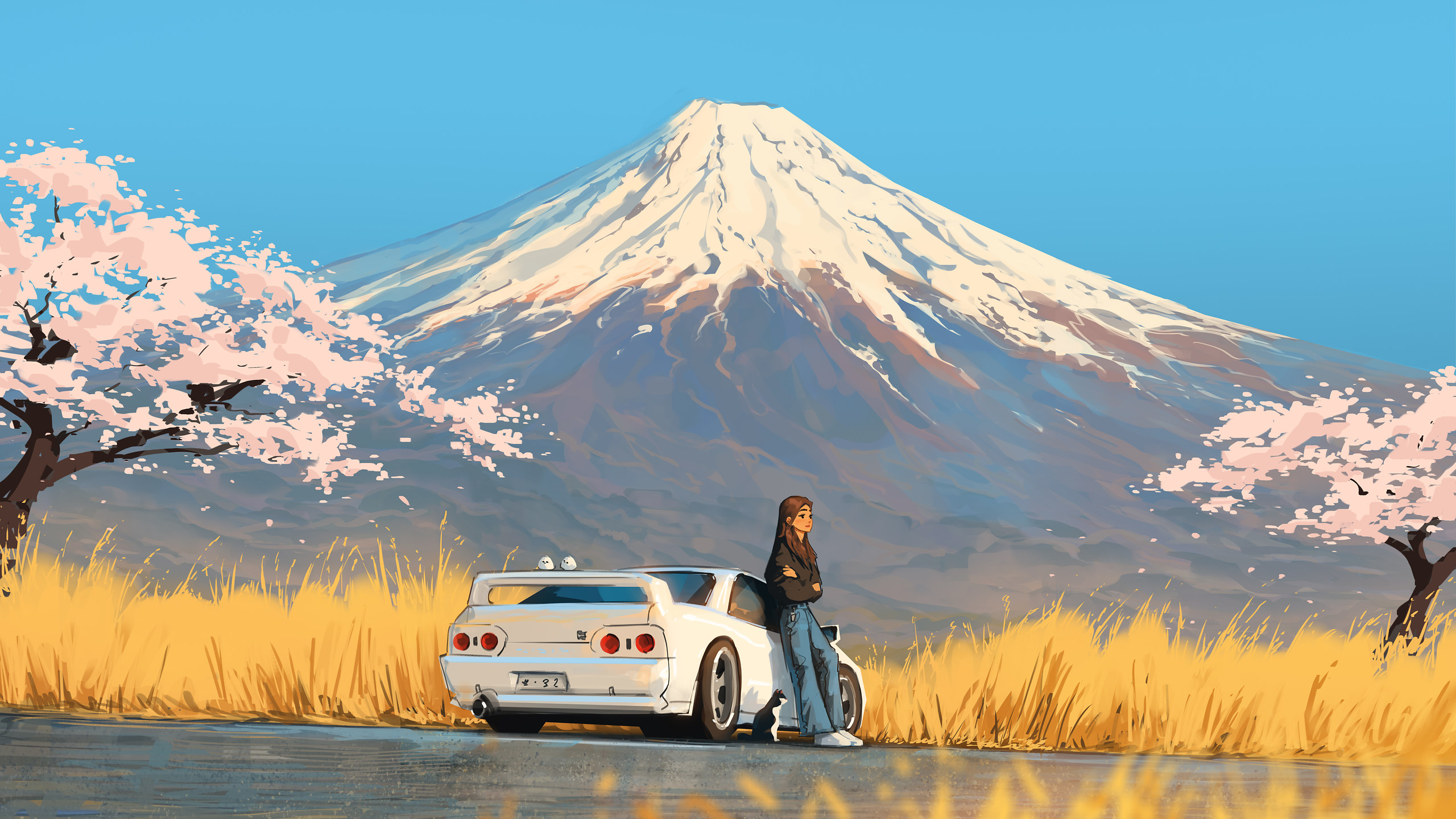 Anime Girl Traveling Mount Fuji Artwork 8k Wallpaper | PixieWall