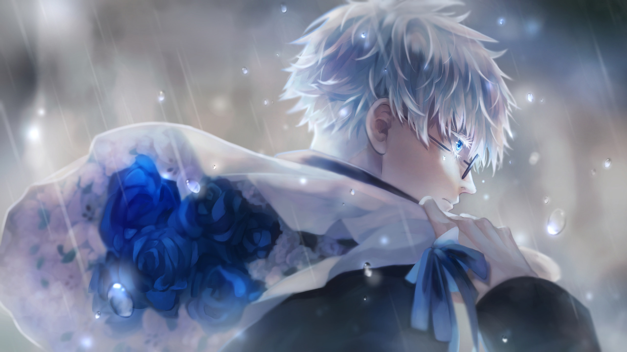 Satoru Gojo Jujutsu Kaisen Blue Flowers 4k Wallpaper | PixieWall