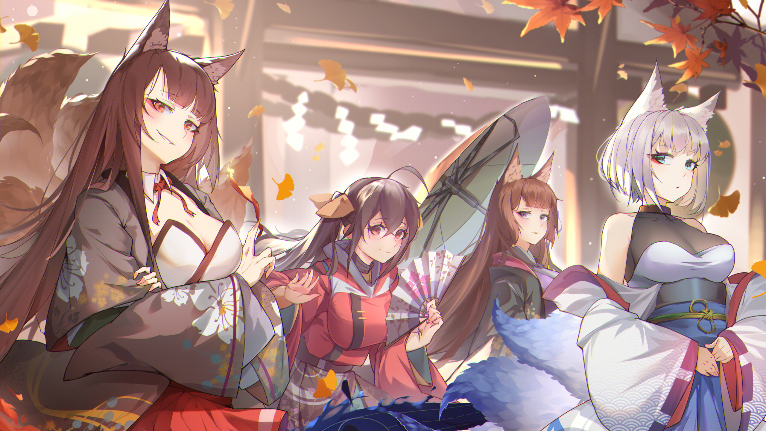Azur Lane Akagi Amagi Kaga Taihou Fox Girls 4k Wallpaper | PixieWall
