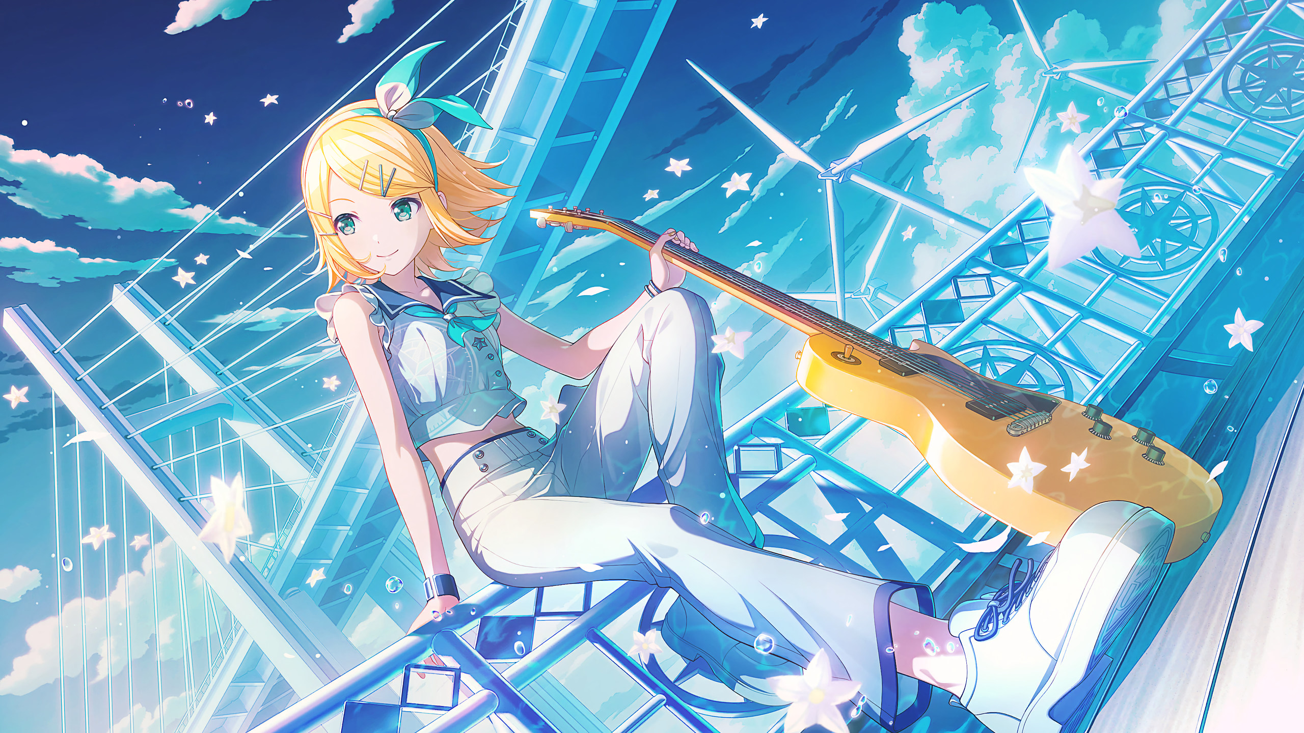 Kagamine Rin Vocaloid Holding Guitar 4k Wallpaper | PixieWall