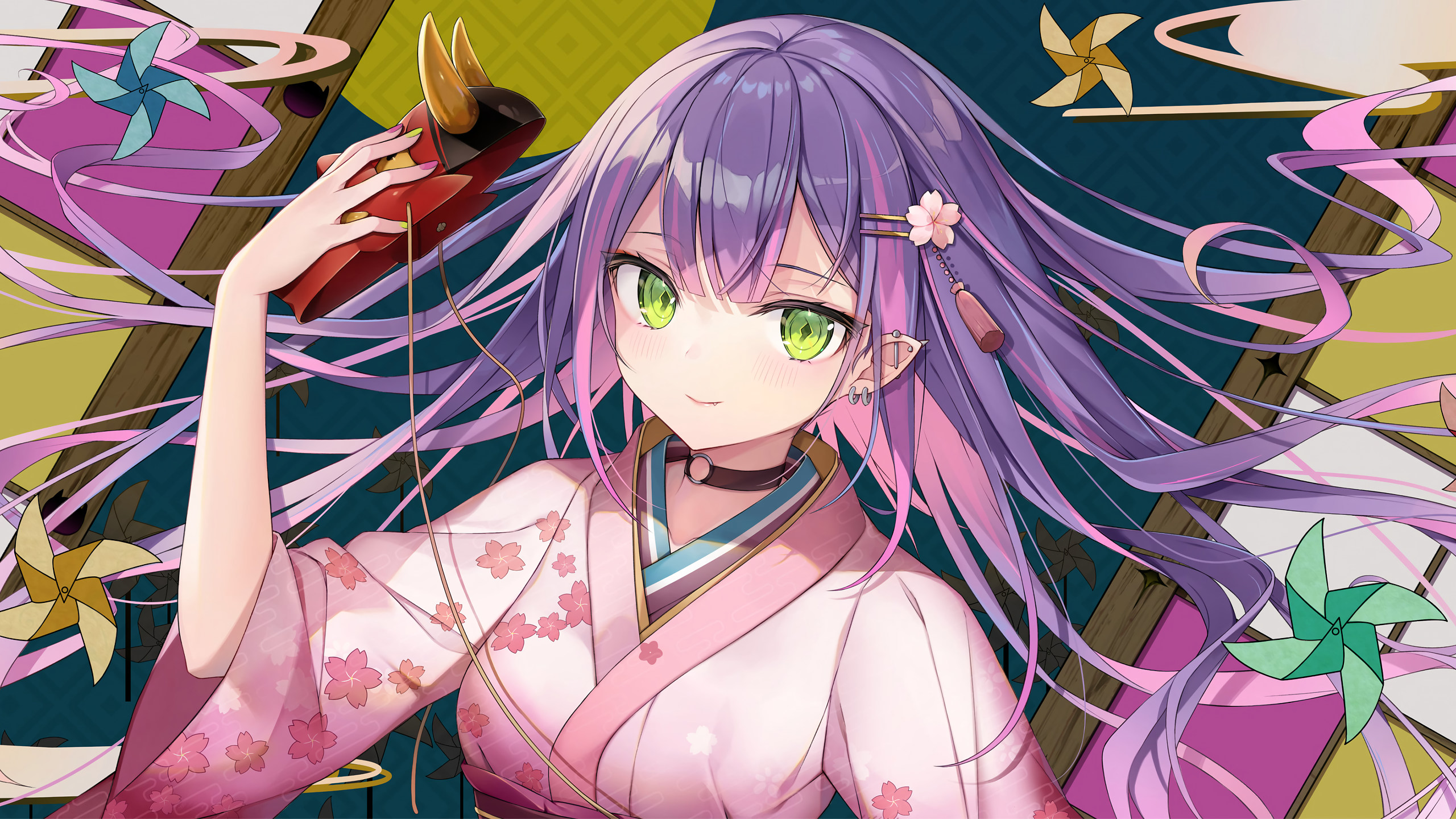Tokoyami Towa Hololive Pink Kimono 4K & 5K Wallpaper | PixieWall