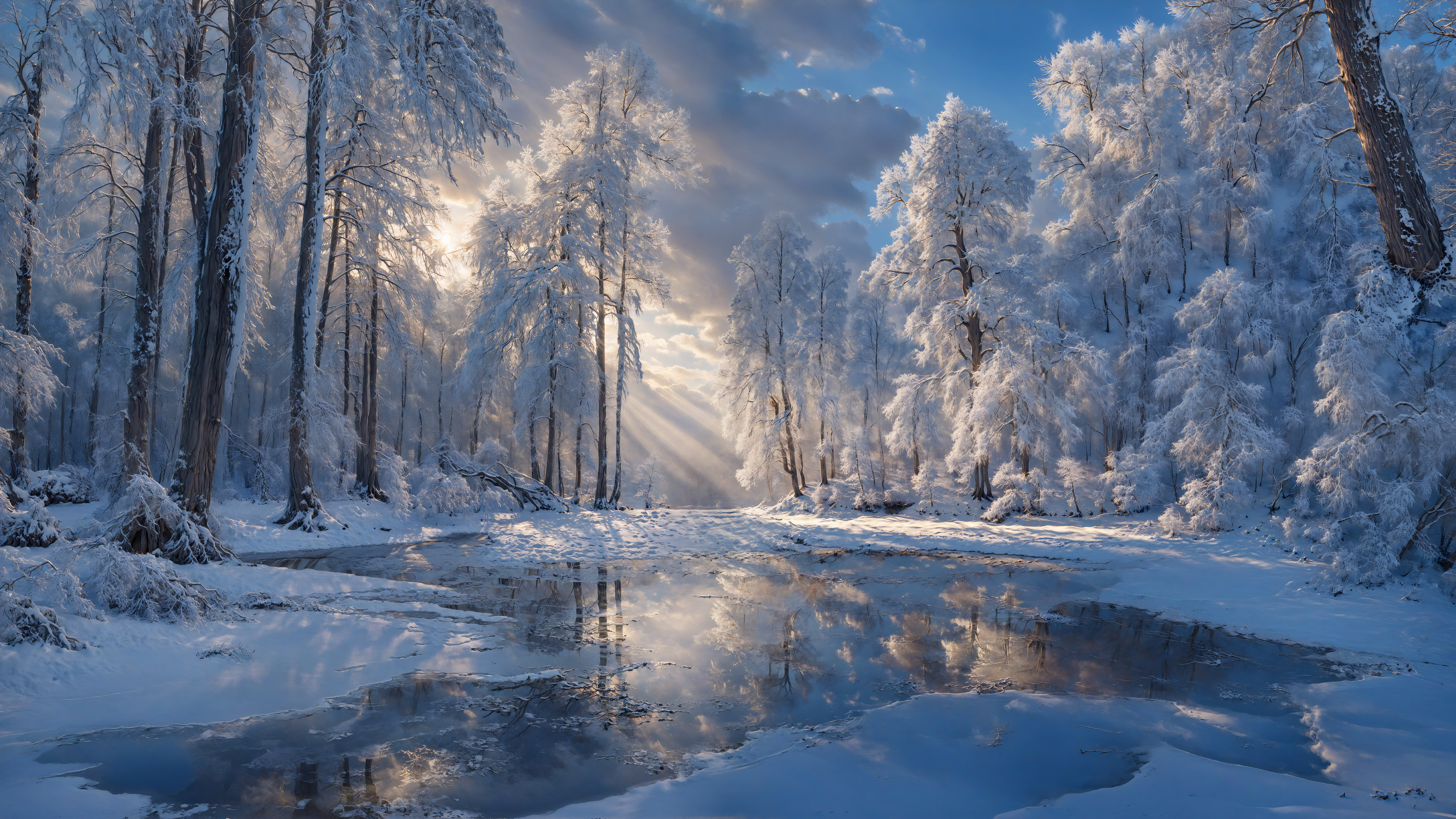 Frozen Puddle Reflections In Winter Forest Wallpaper | PixieWall