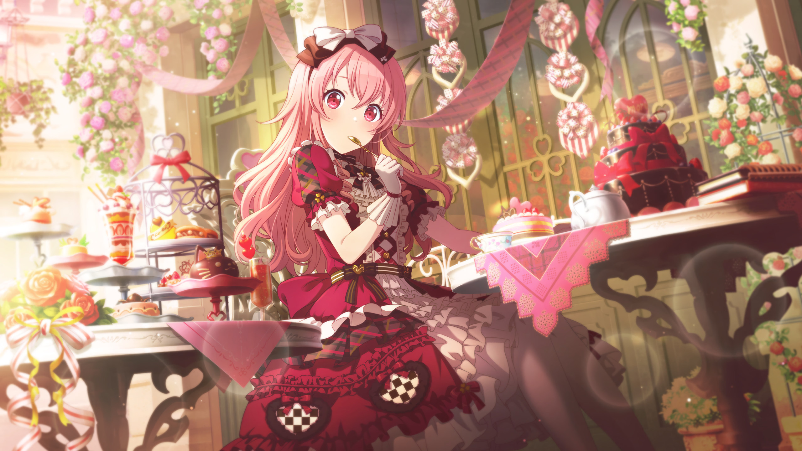 Momoi Airi Project Sekai Red Dress 4k Wallpaper | PixieWall
