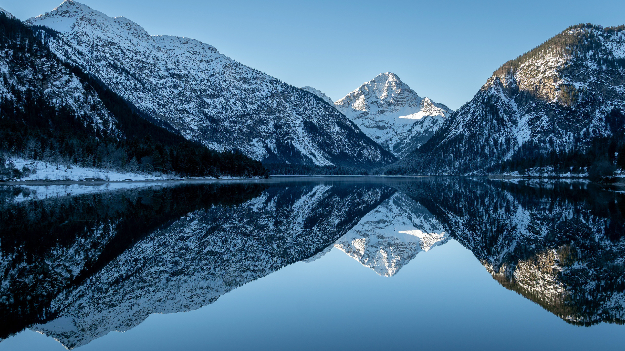 Austria Alps Snow Mountains And Lake Reflection Wallpaper | PixieWall