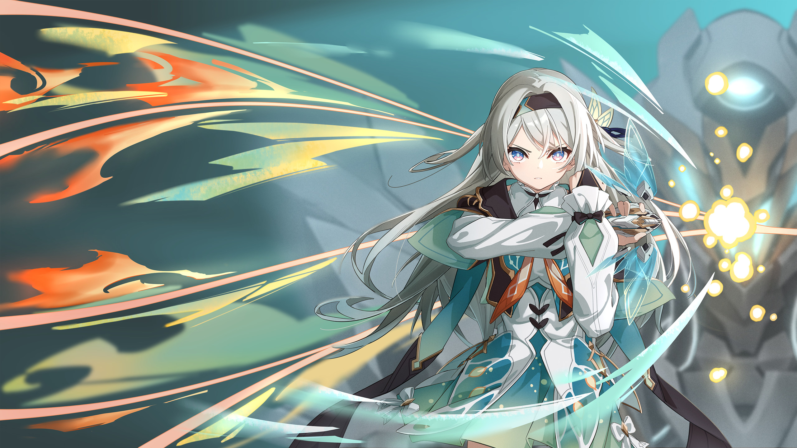 Firefly Sam Honkai Star Rail Aqua Skirt 4K & 5K Wallpaper | PixieWall