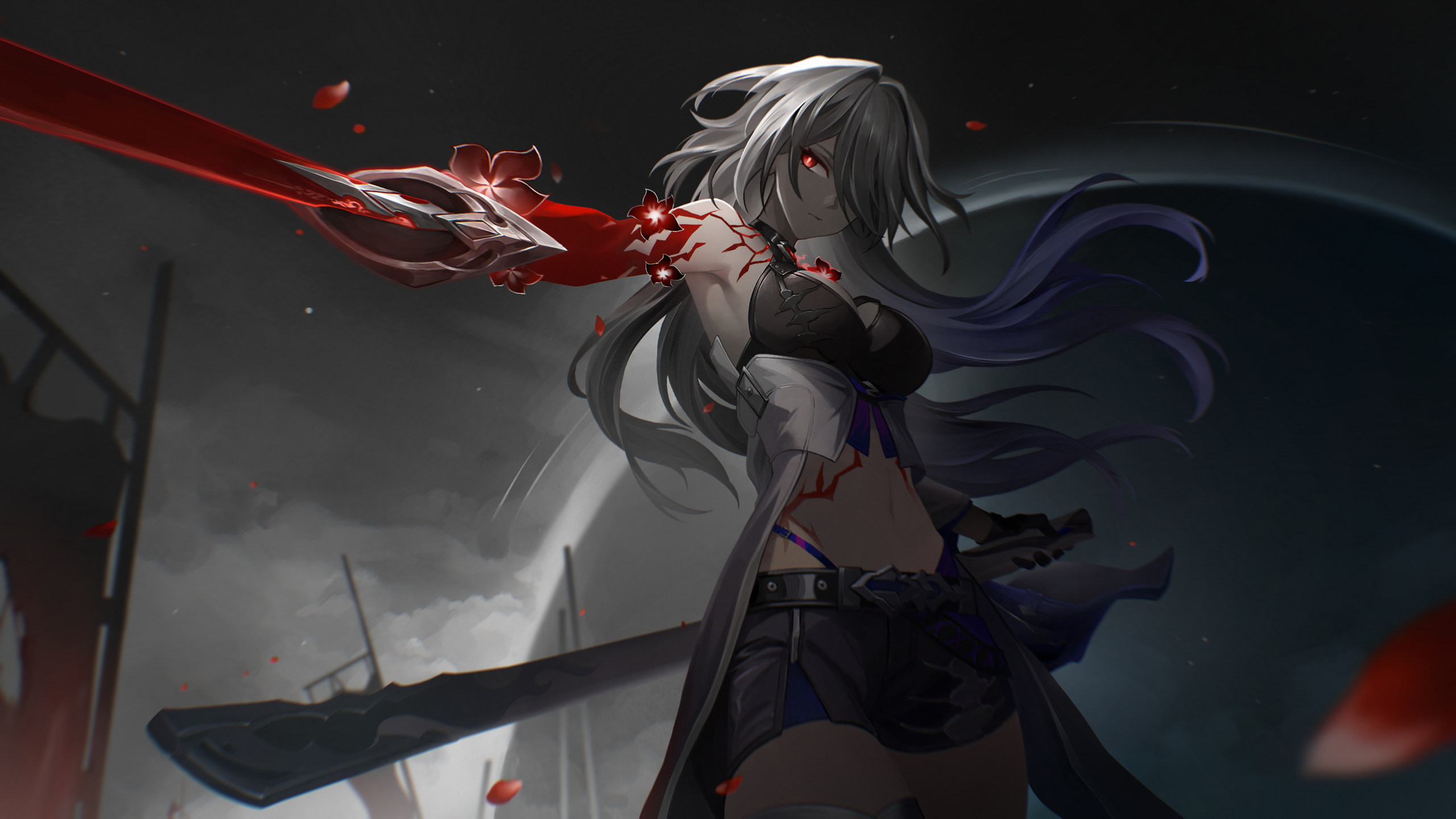 Acheron Honkai Sword Silhouette Night 4k Wallpaper | PixieWall