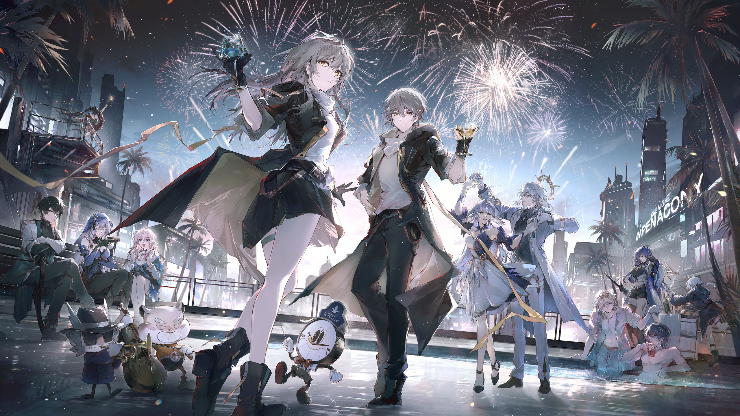 Stelle Caelus Honkai Star Rail Fireworks 4k Wallpaper | PixieWall