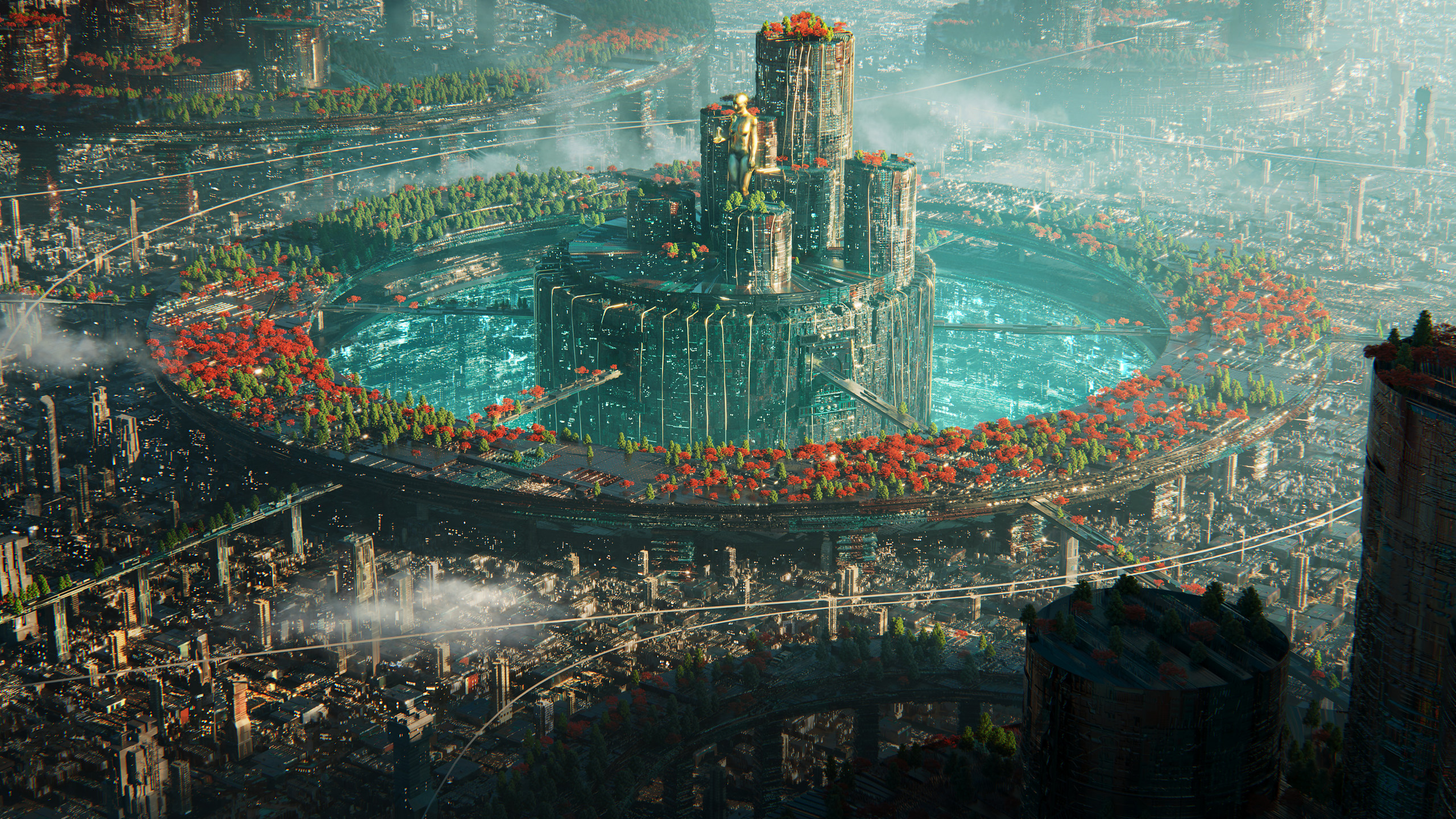 Futuristic City With Giant Hole At The Center 4k Wallpaper | PixieWall