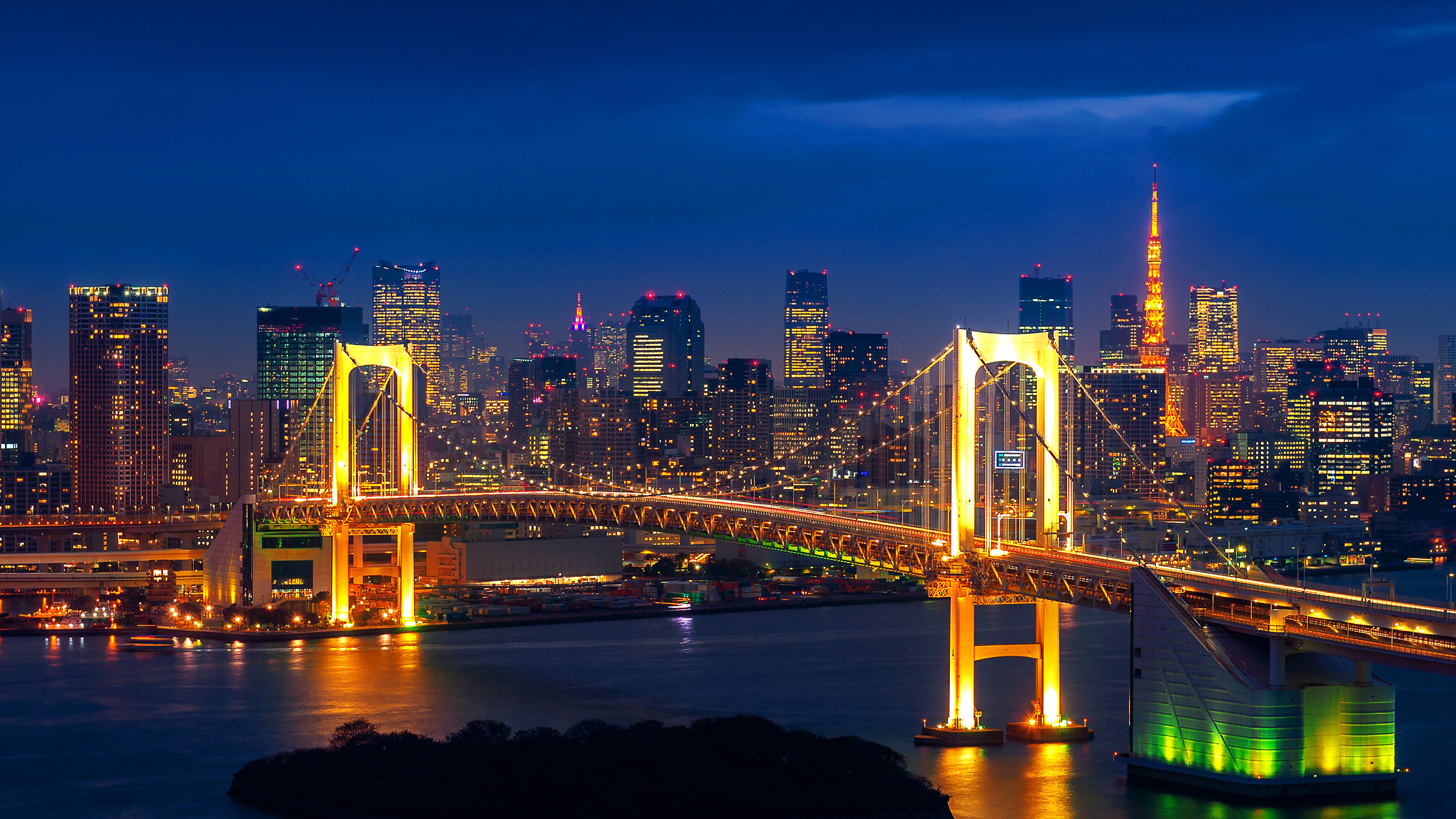 Tokyo Rainbow Bridge Night Skyline Japan 4K & 5K Wallpaper | PixieWall