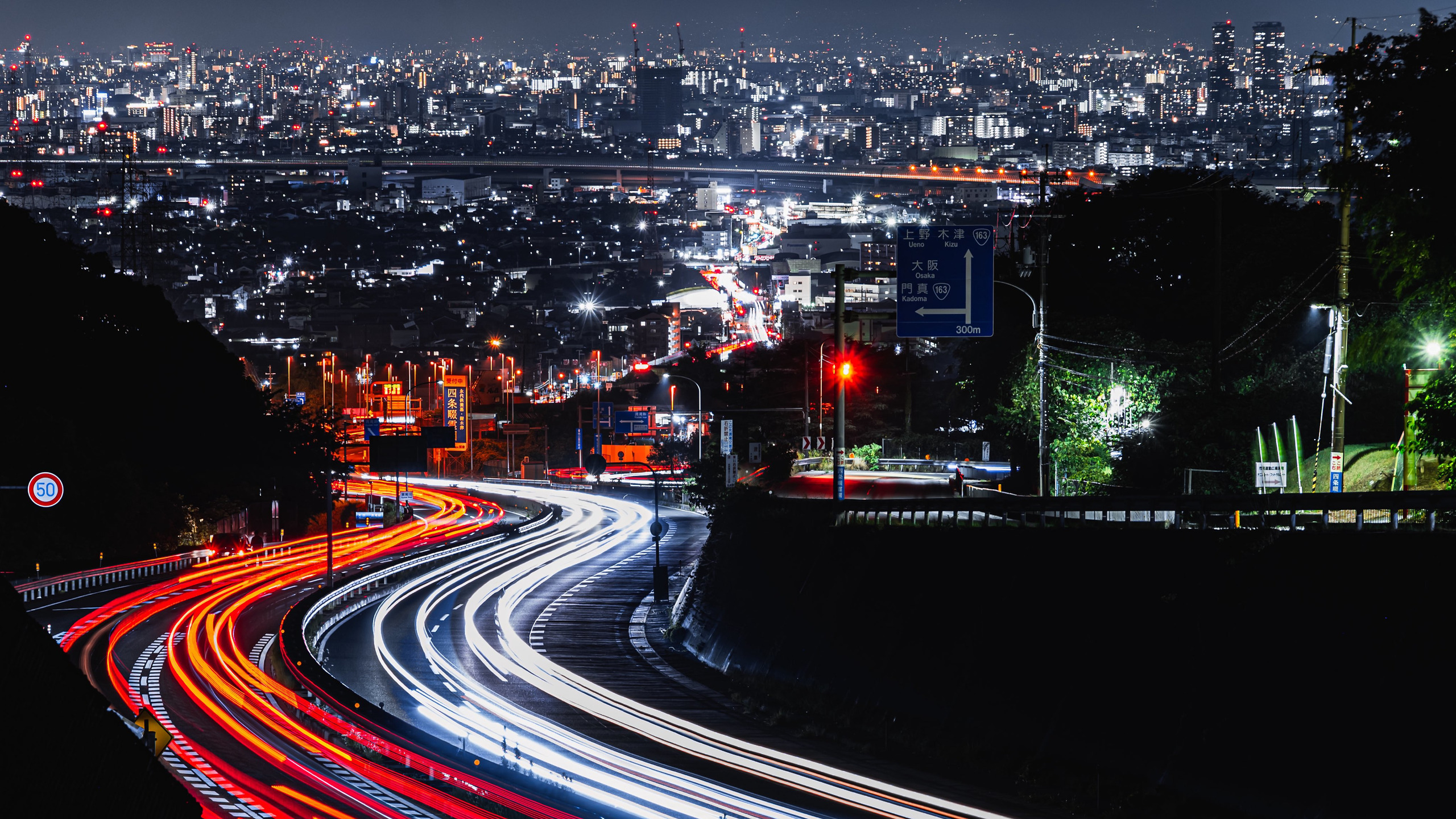 Osaka Night City Light Trails Japan 4k Wallpaper | PixieWall