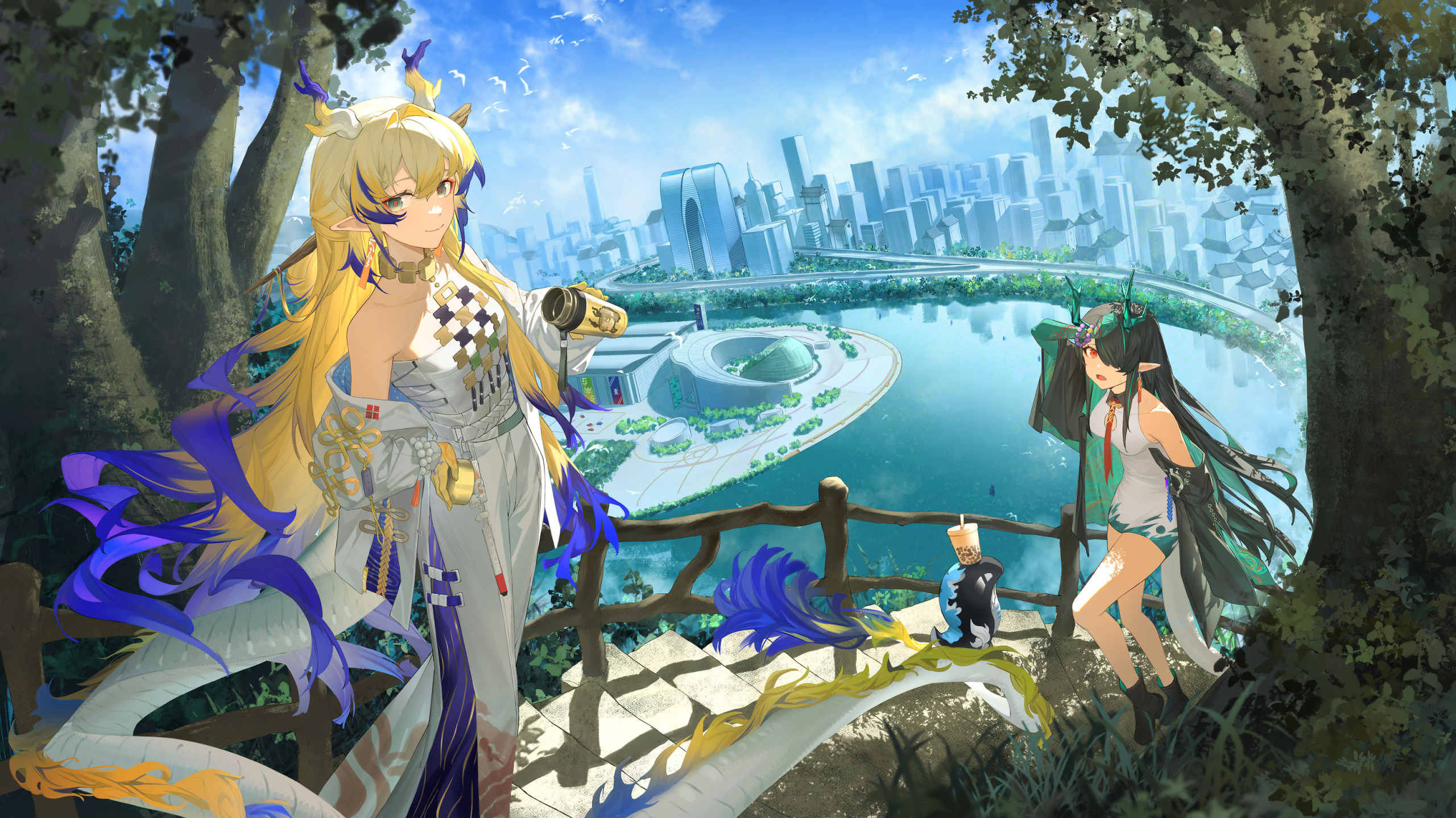Shu And Dusk Arknights Cityscape 4k Wallpaper | PixieWall