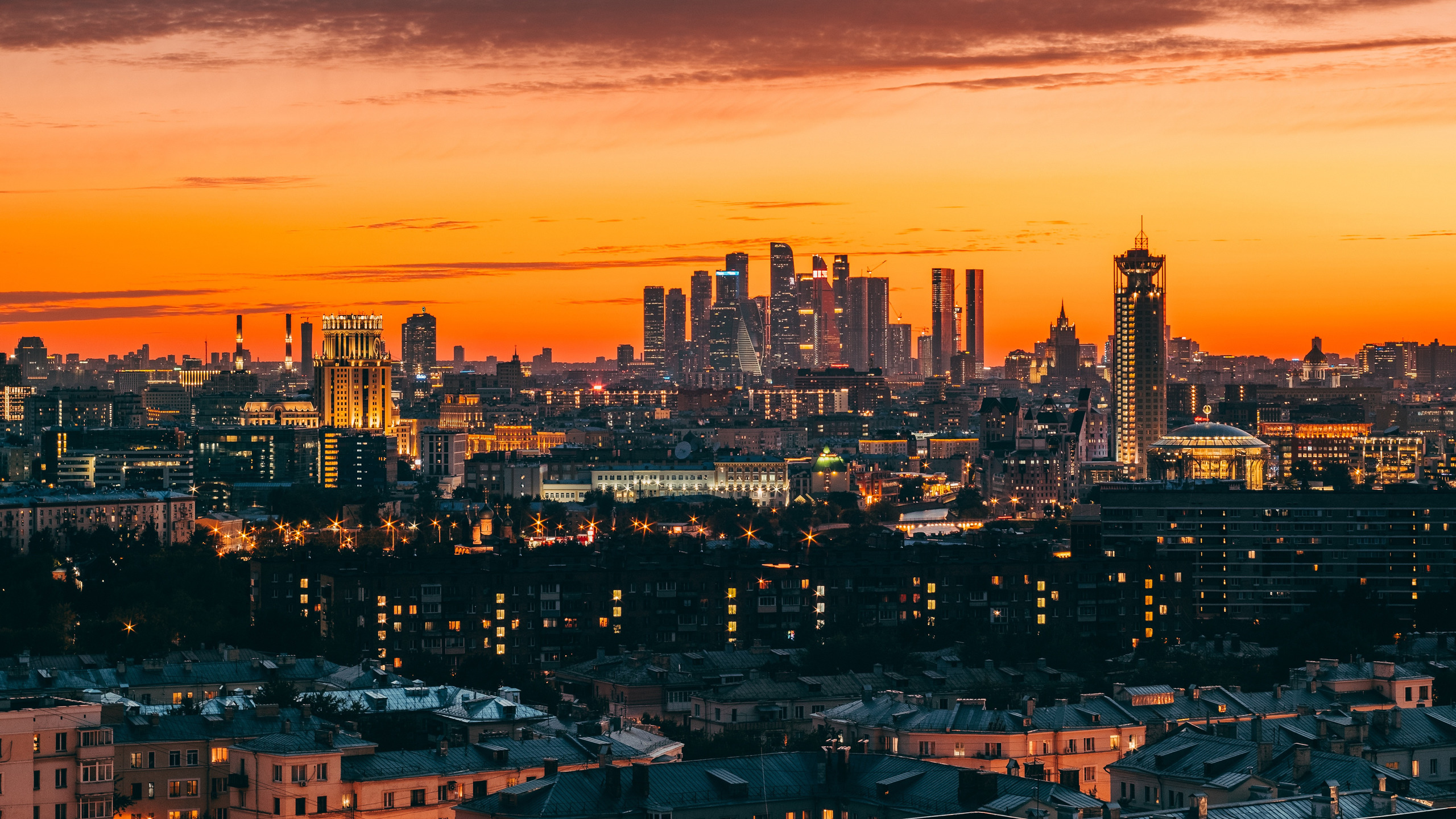 Moscow City Cityscape Orange Sunset 4k Wallpaper | PixieWall