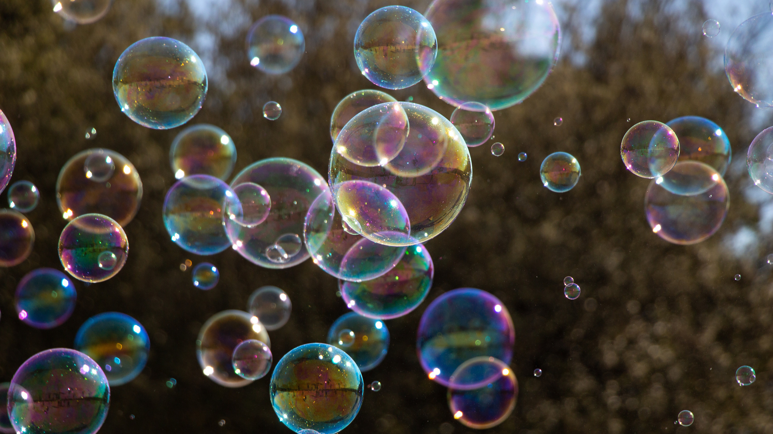 Rainbow Soap Bubbles Floating Through Air 4K & 5K Wallpaper