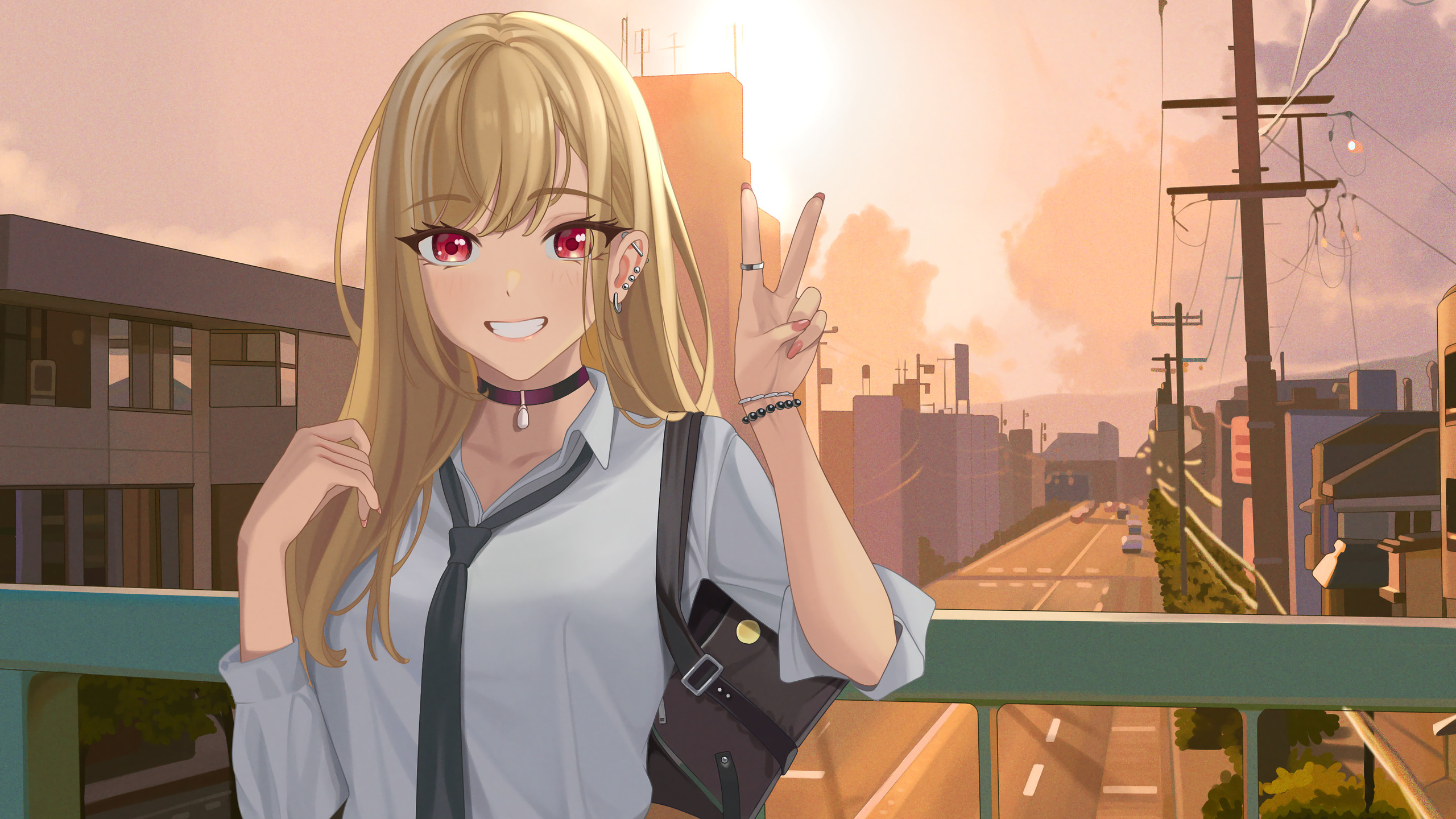 Marin My Dress Up Darling Peace Sign 4k Wallpaper | PixieWall