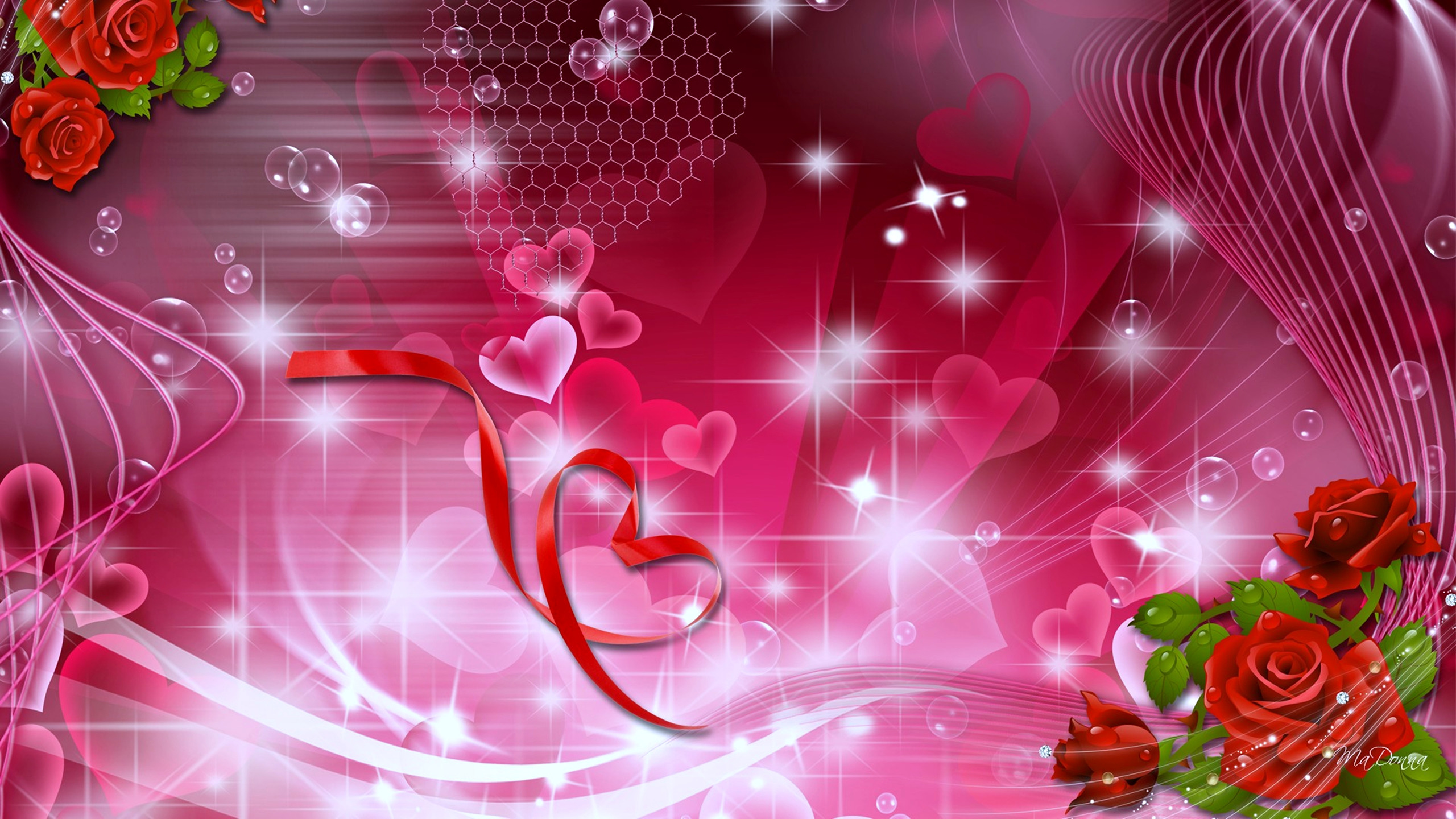 Romantic Pink Heart With Roses And Bubbles 4k Wallpaper | PixieWall