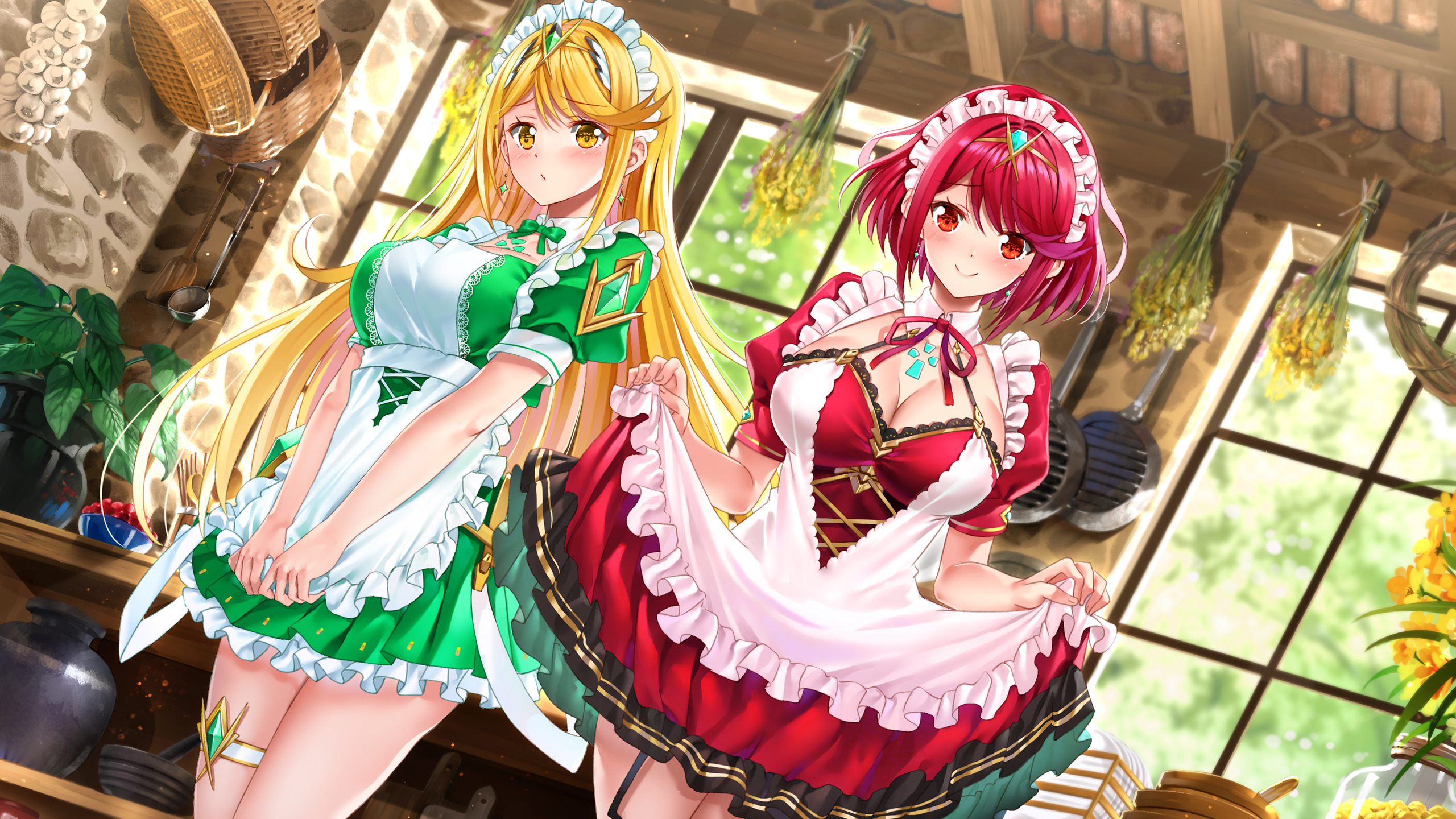 Pyra Mythra Xenoblade Maid Outfit 4k Wallpaper | PixieWall