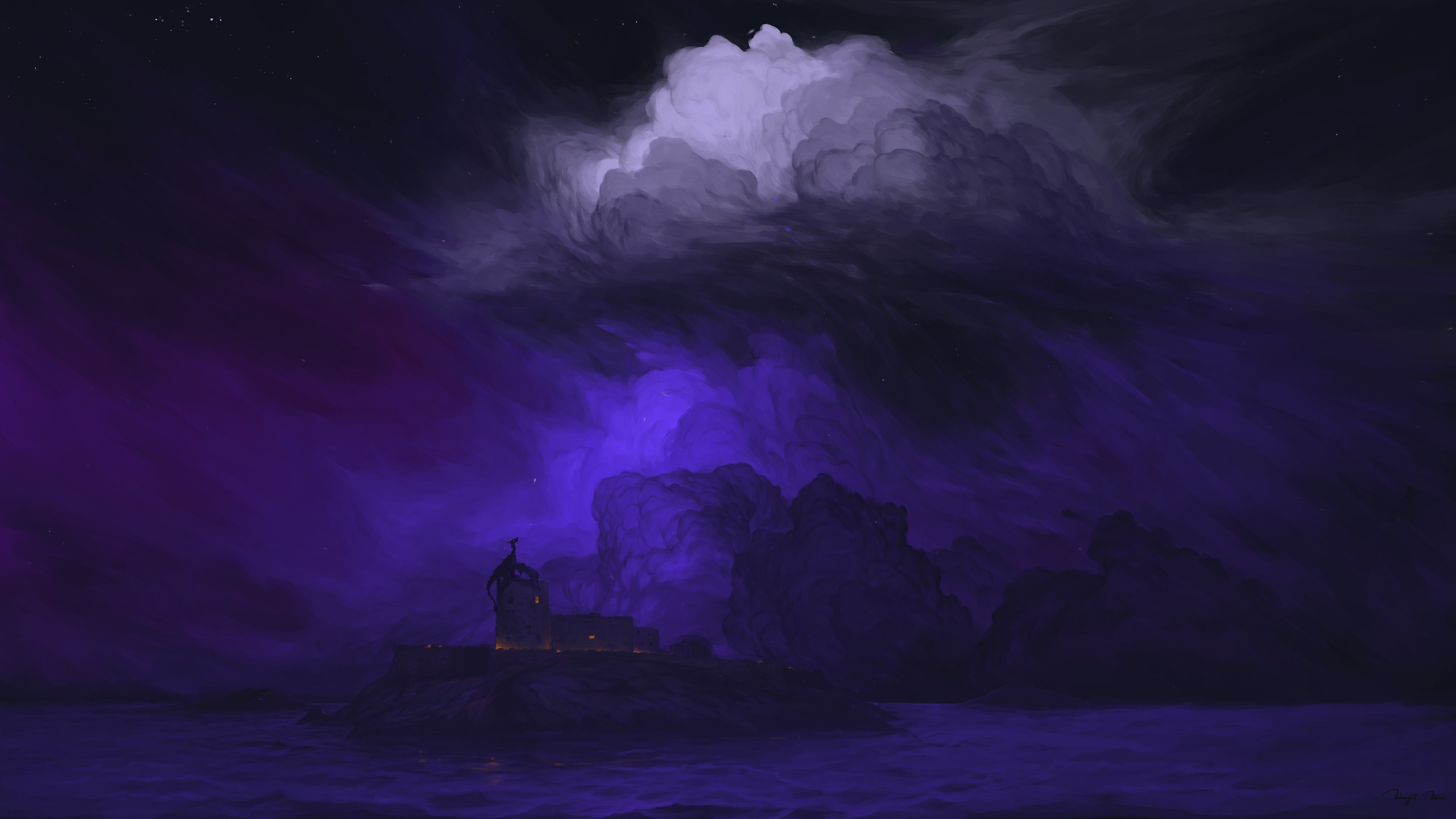 Dragon On Castle During Dark Stormy Night 4k Wallpaper | PixieWall