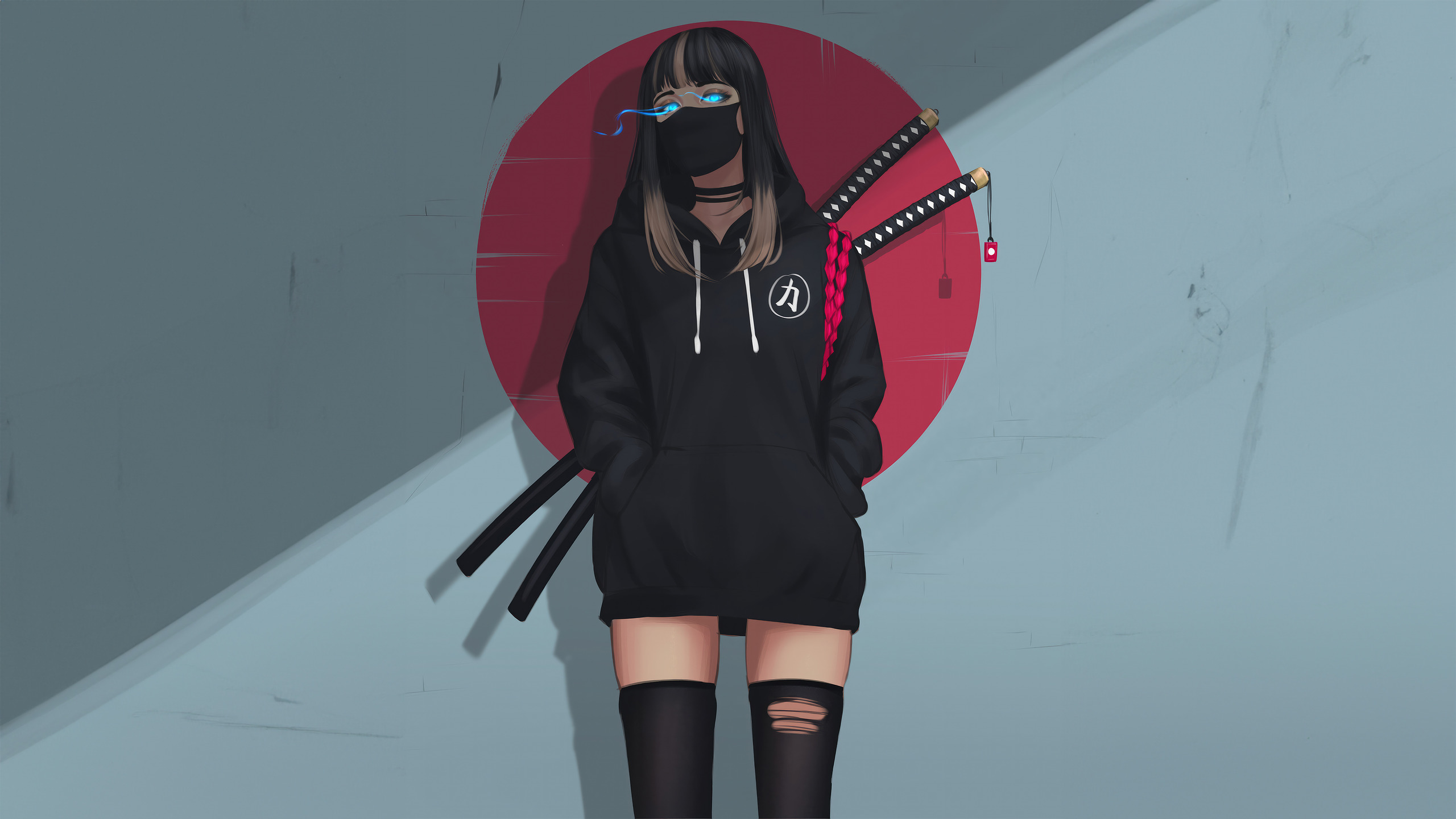 Brune Warrior With Katanas Neon Eyes 4K & 5K Wallpaper | PixieWall
