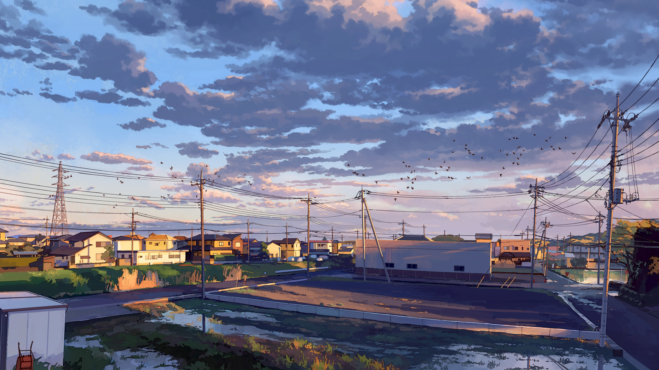 Calm Town Cloudy Sky Electric Tower 4k Wallpaper | PixieWall