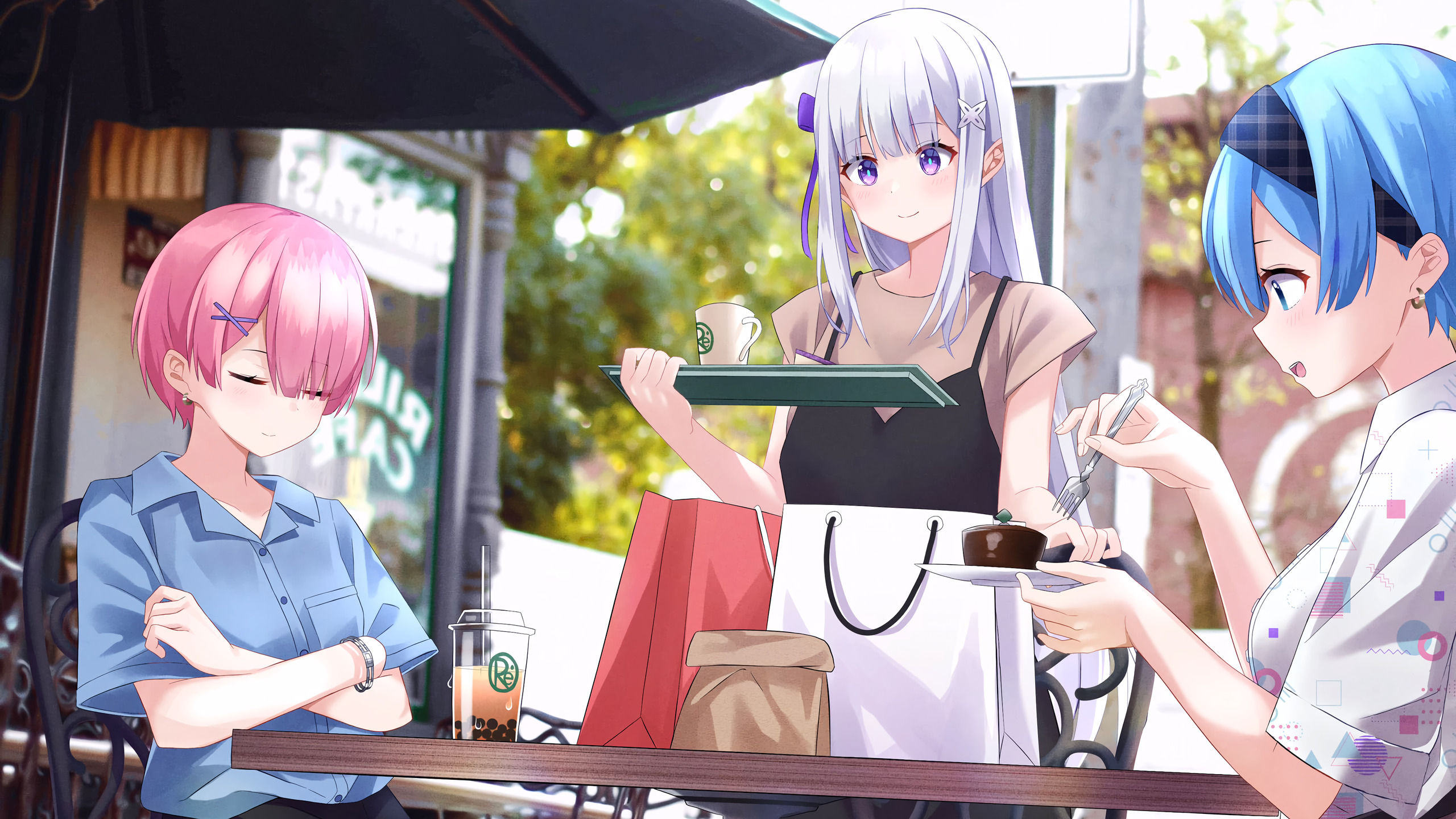 Re Zero Emilia Rem Ram Casual Outfit 4k Wallpaper | PixieWall