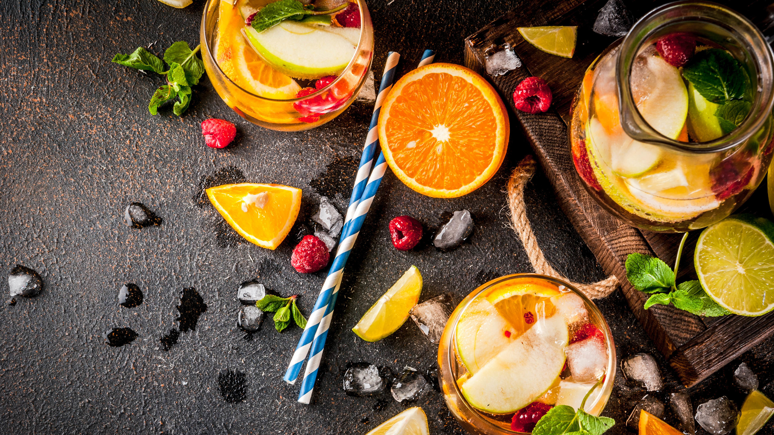 Fresh Fruit Infused Cold Drink 4k Wallpaper | PixieWall