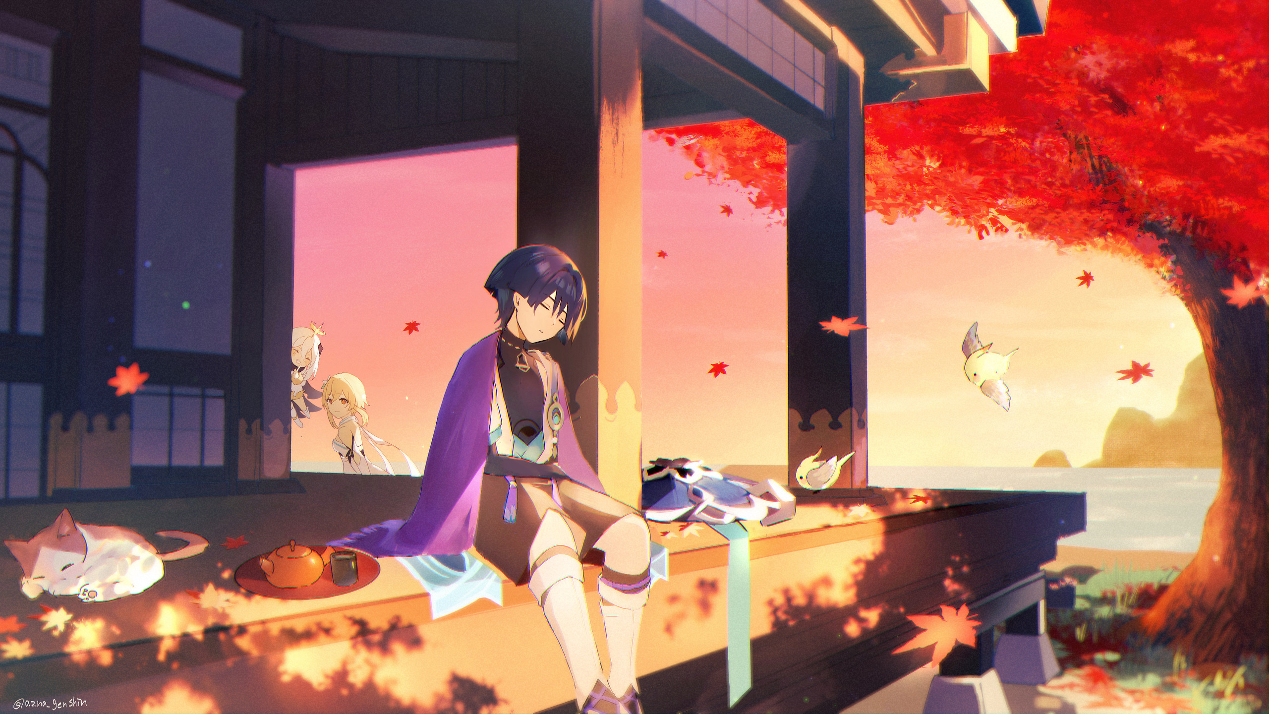 Scaramouche Genshin Impact Sunset 4k Wallpaper | PixieWall