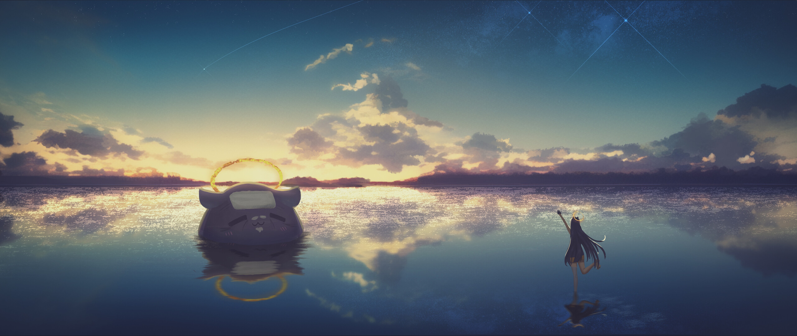 Hololive Ninomae Inanis Takodachi Sunset Ultrawide 4K & 5K Wallpaper