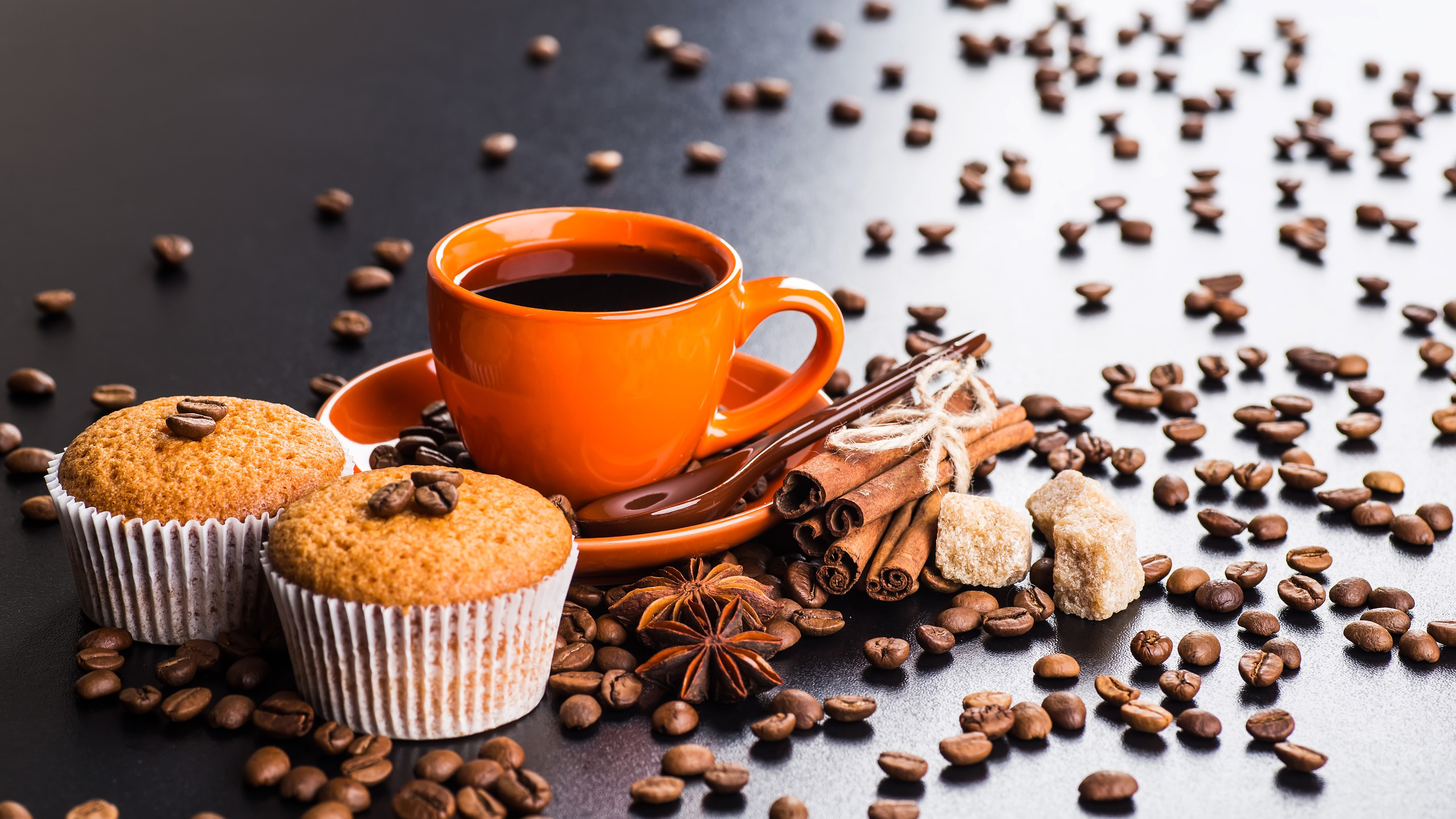 Roasted Coffee Beans Fresh Muffins 4K & 5K Wallpaper | PixieWall