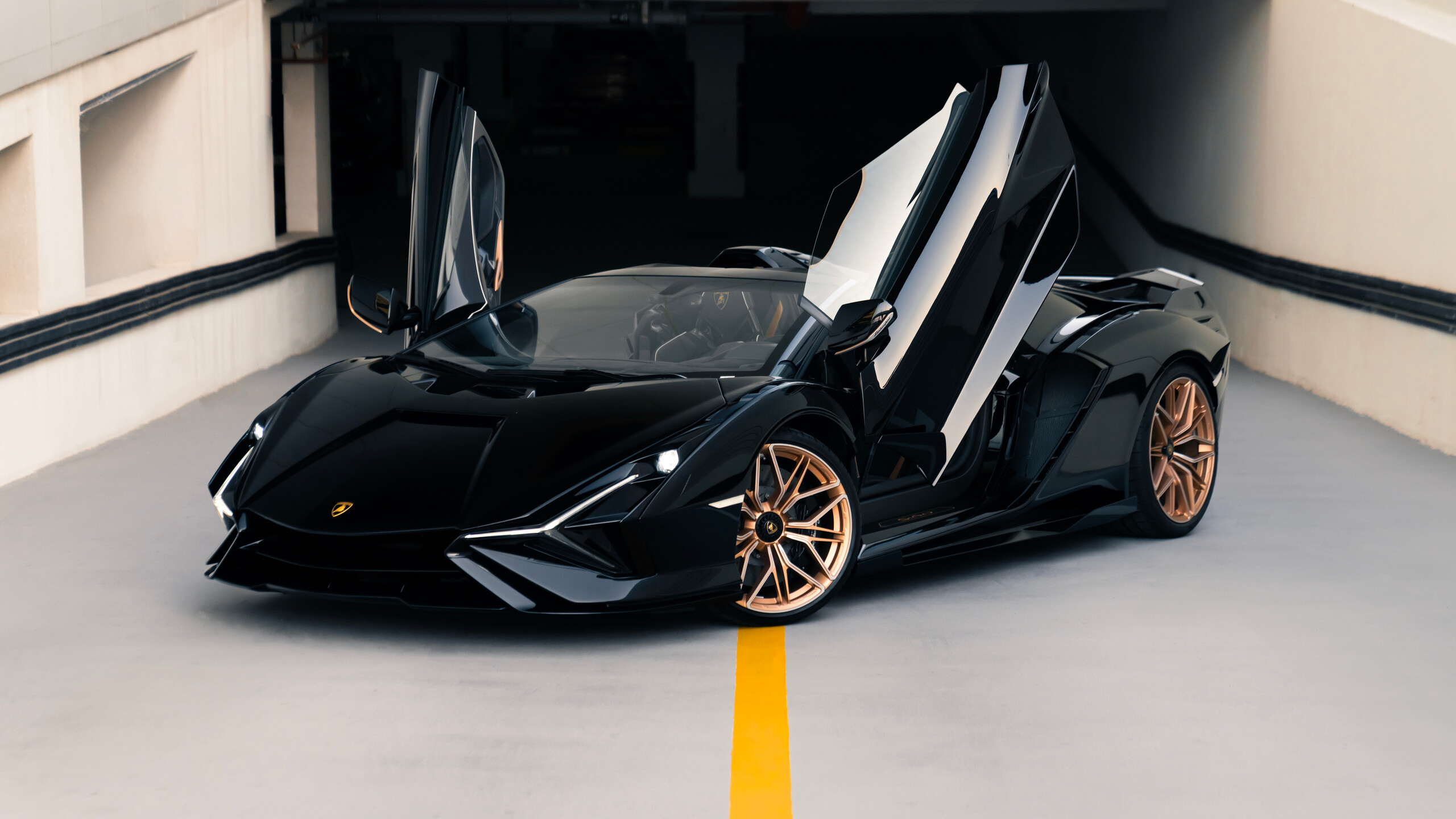 Italian Hypercar Black Lamborghini Sian 8k Wallpaper | PixieWall